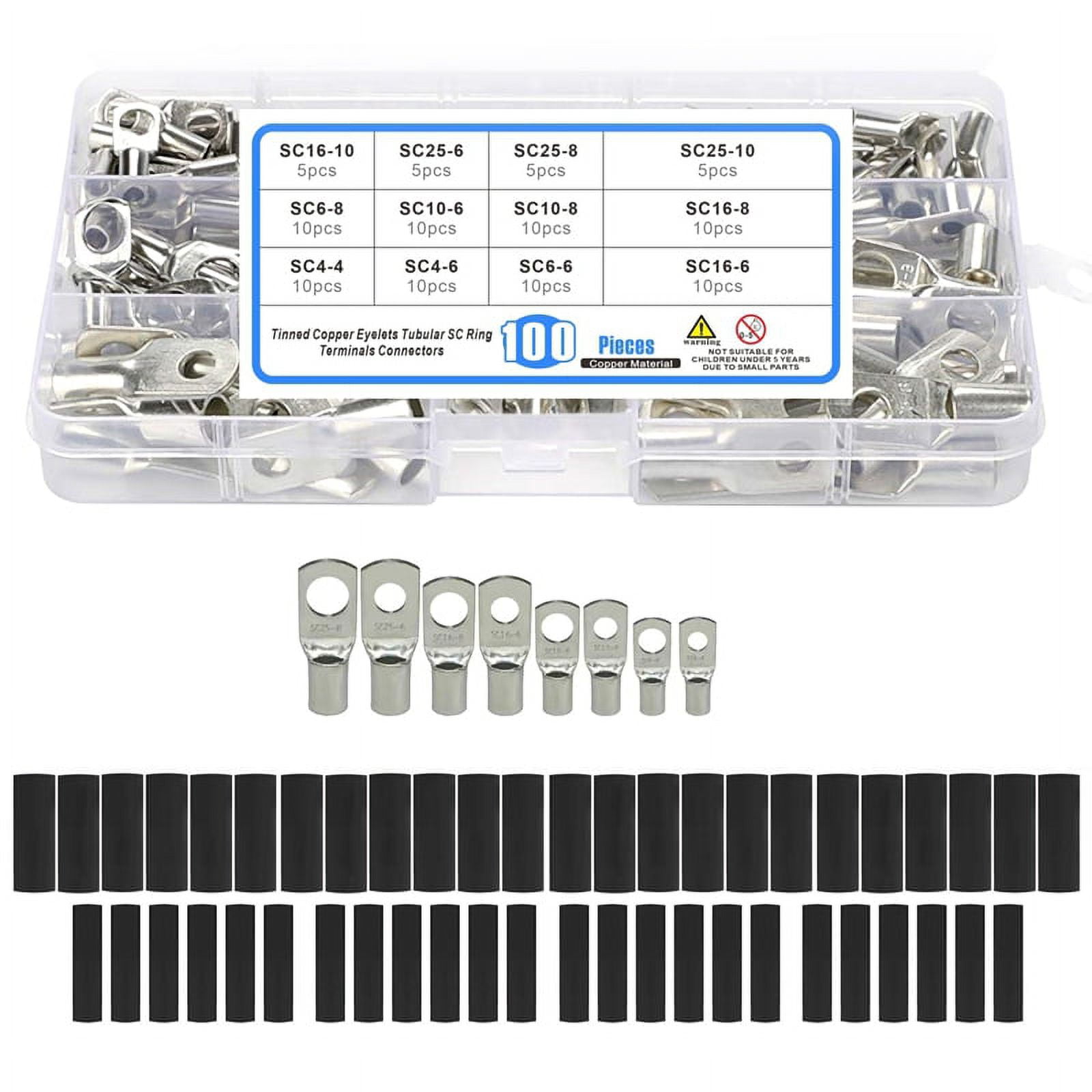 TOP! 220Pcs Bare Ring Terminals Lug Tinned Copper Tube Seal Battery ...