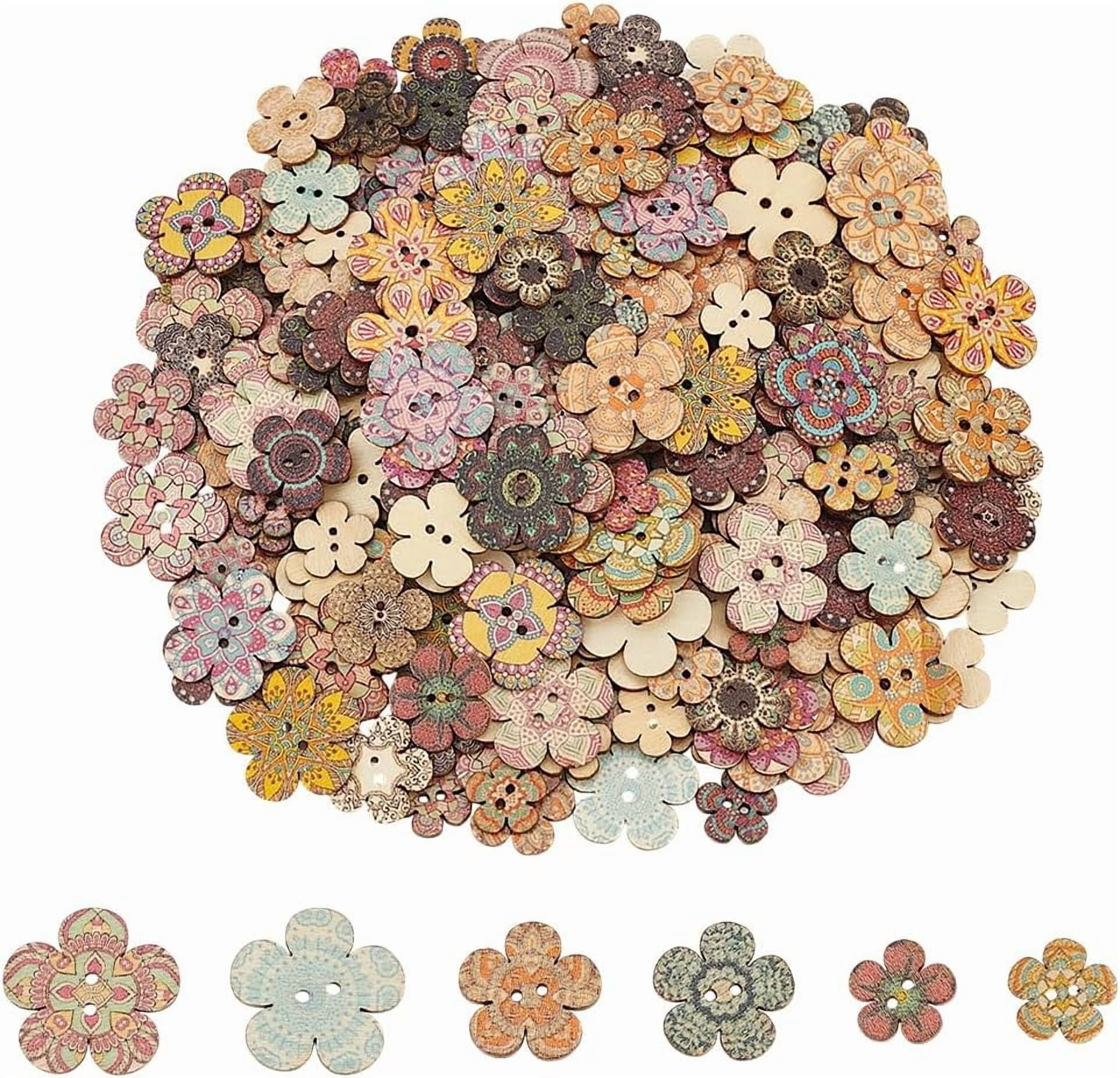 220Pcs Wooden Buttons for Crafts 3 Sizes 2-Hole Flower Sewing Buttons ...