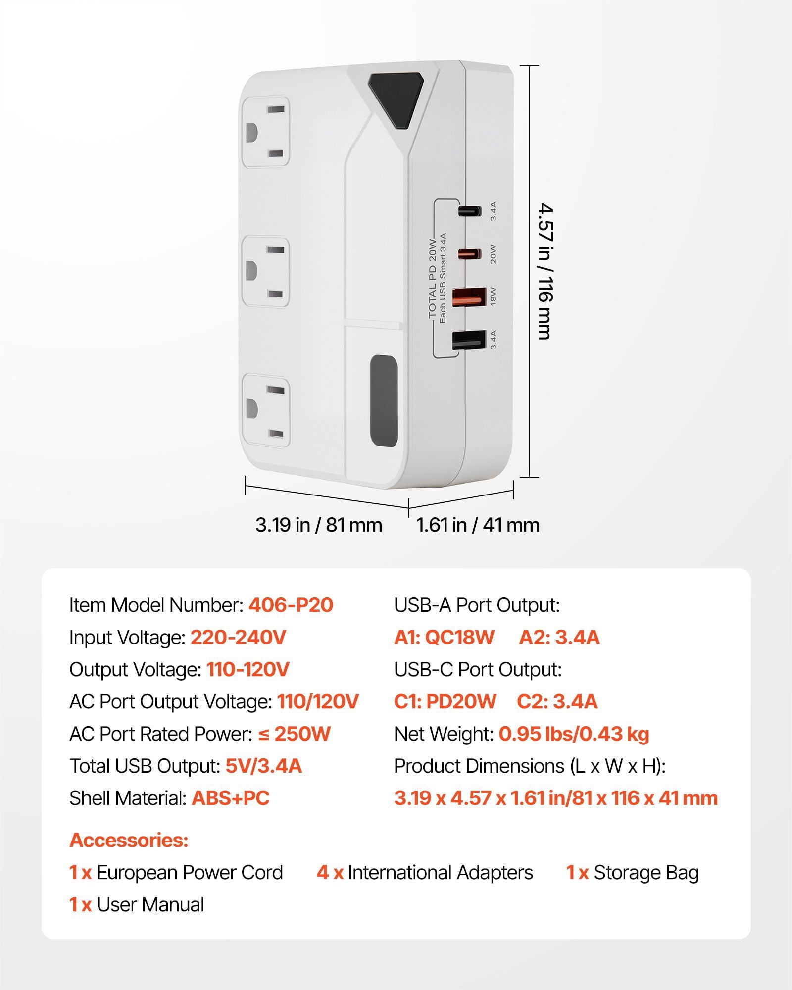 220V to 110V Step Down Voltage Converter - Travel Power Adapter with 2 ...
