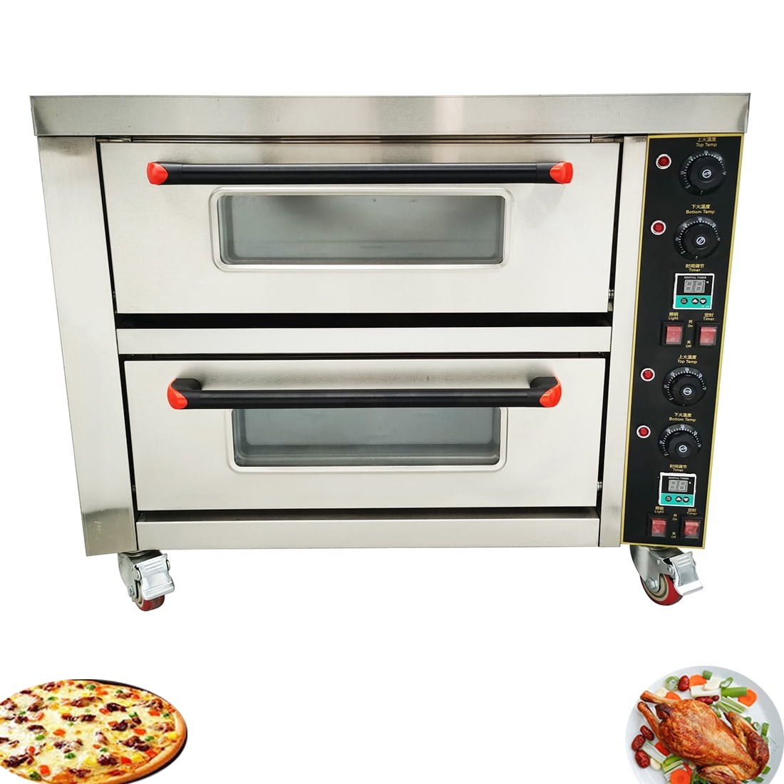 220V 6.4KW Commercial Movable Double-Decker Pizza Oven Electric Bread ...