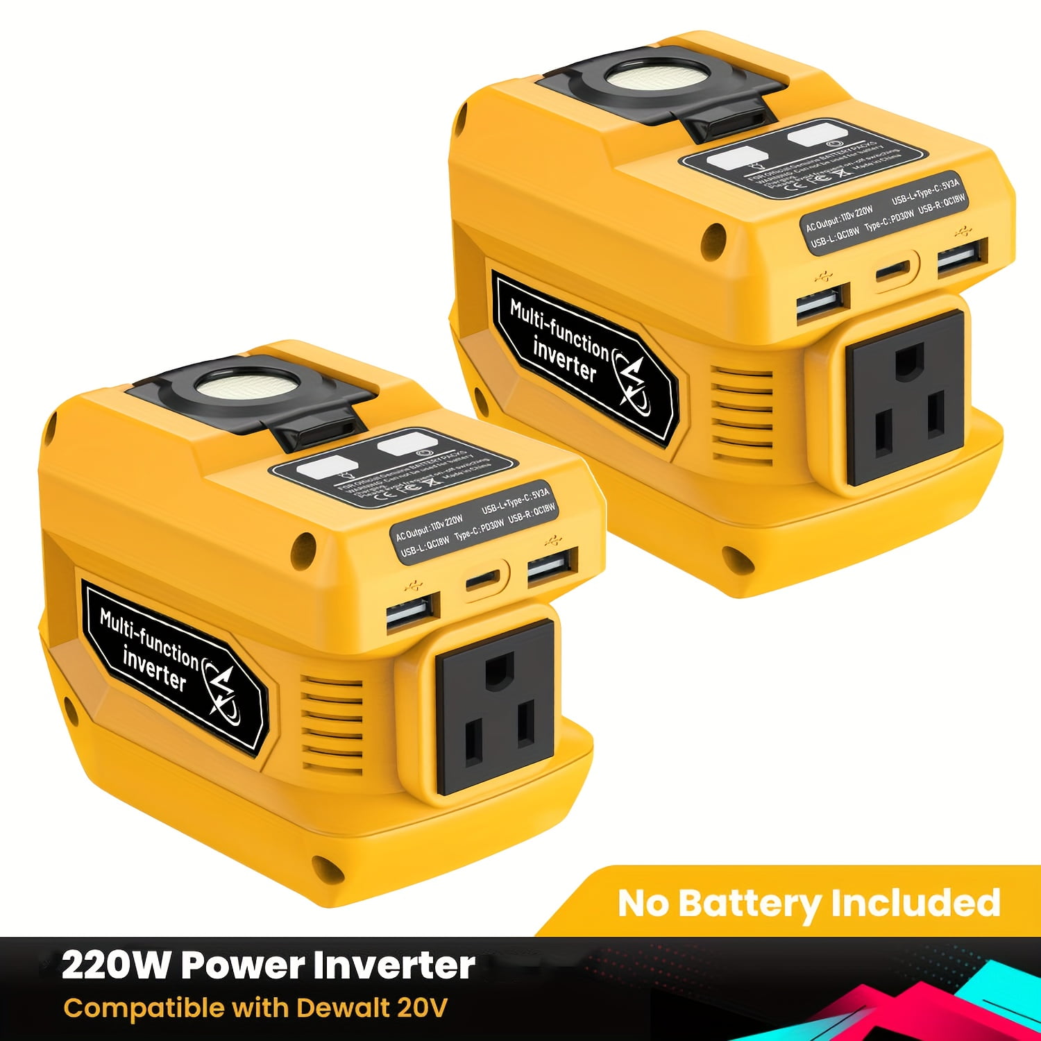 220W DeWalt Battery-Compatible Power Inverter - 20V to 110V with USB ...