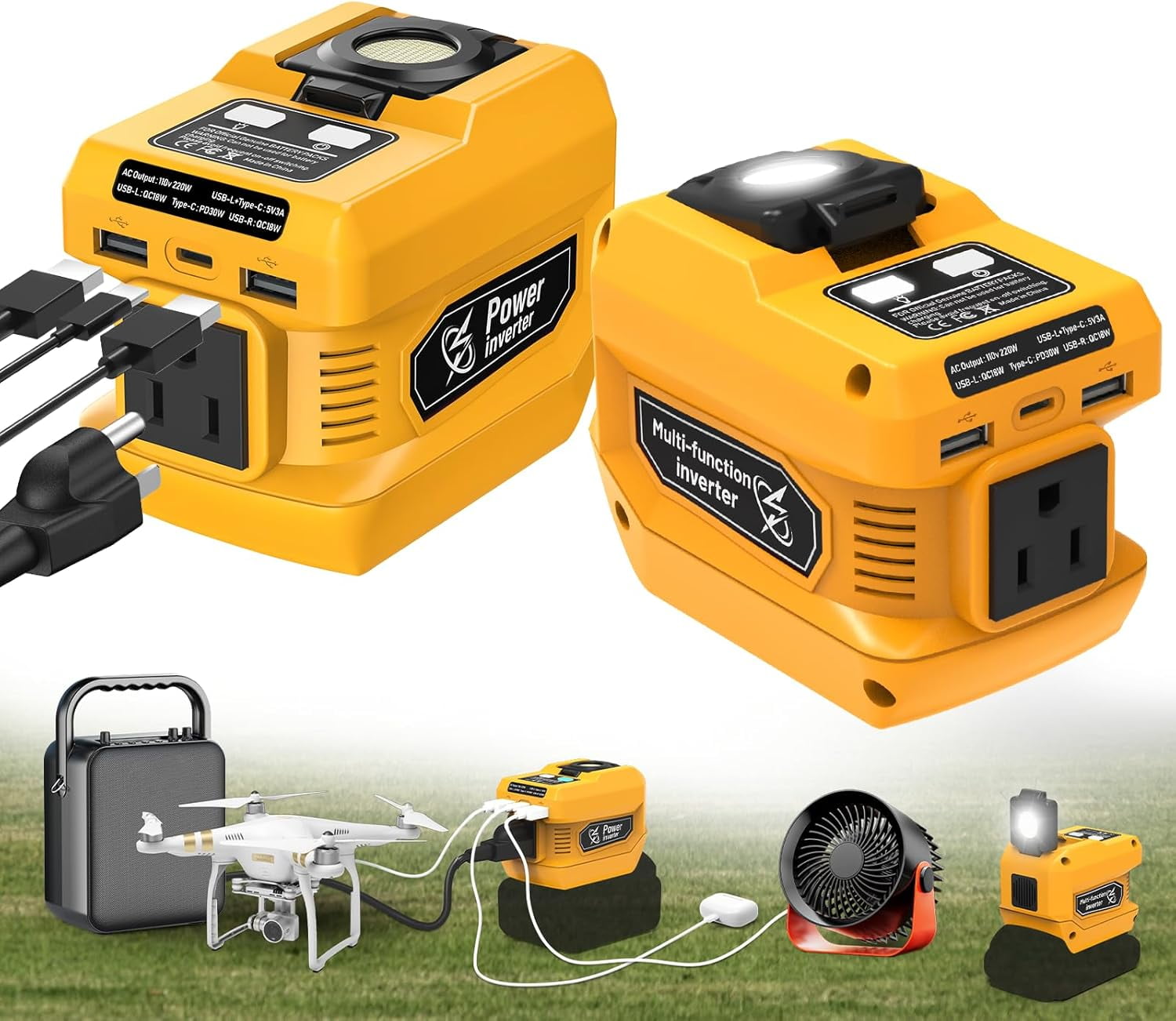 220W Power Inverter Compatible with 20V Battery, DC 20V to AC 110V ...