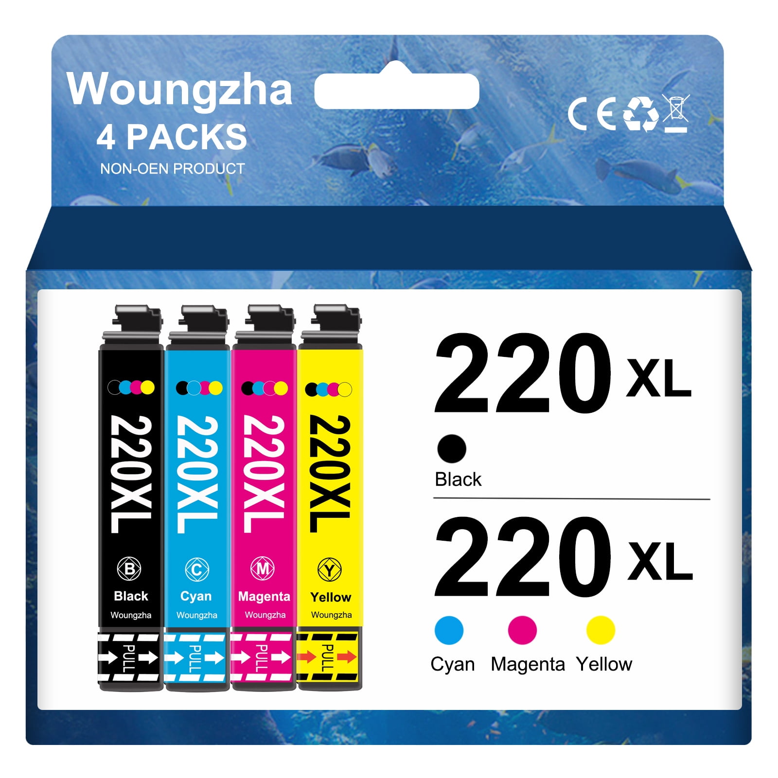 Woungzha 220XL Ink Cartridges, High Yield, Black Cyan Magenta Yellow, Epson Workforce WF-2750 WF ...