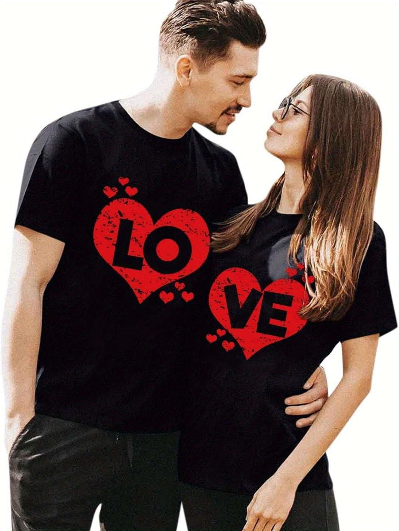 220g Cotton Matching Couple Set Outfits - His & Hers T-shirts, Husband Wife shirts - LOVE Print ...