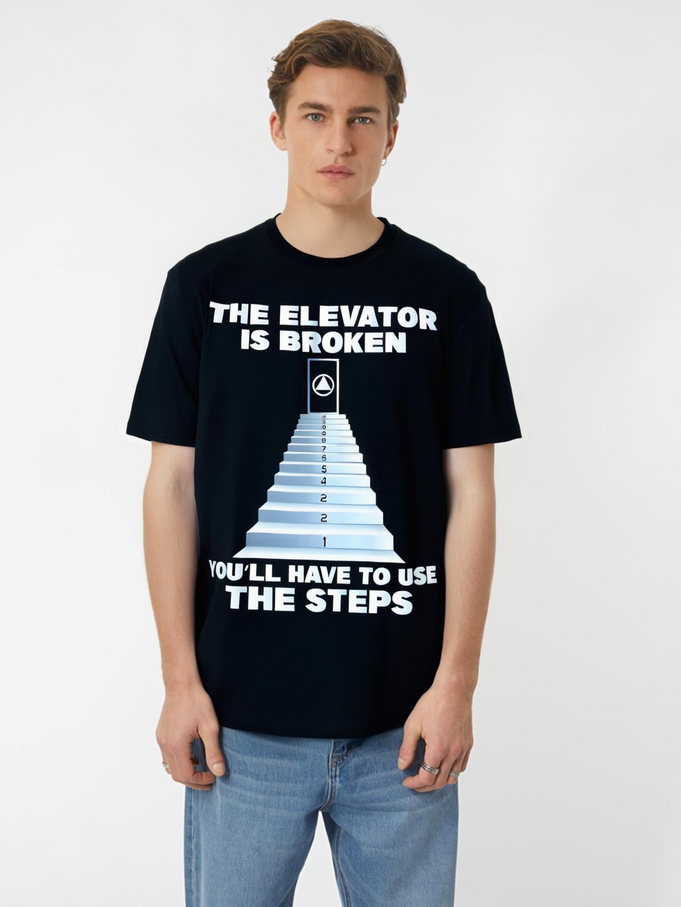 220g Sober Sobriety AA NA The Elevator Is Broken T-Shirt Tee For Adult ...