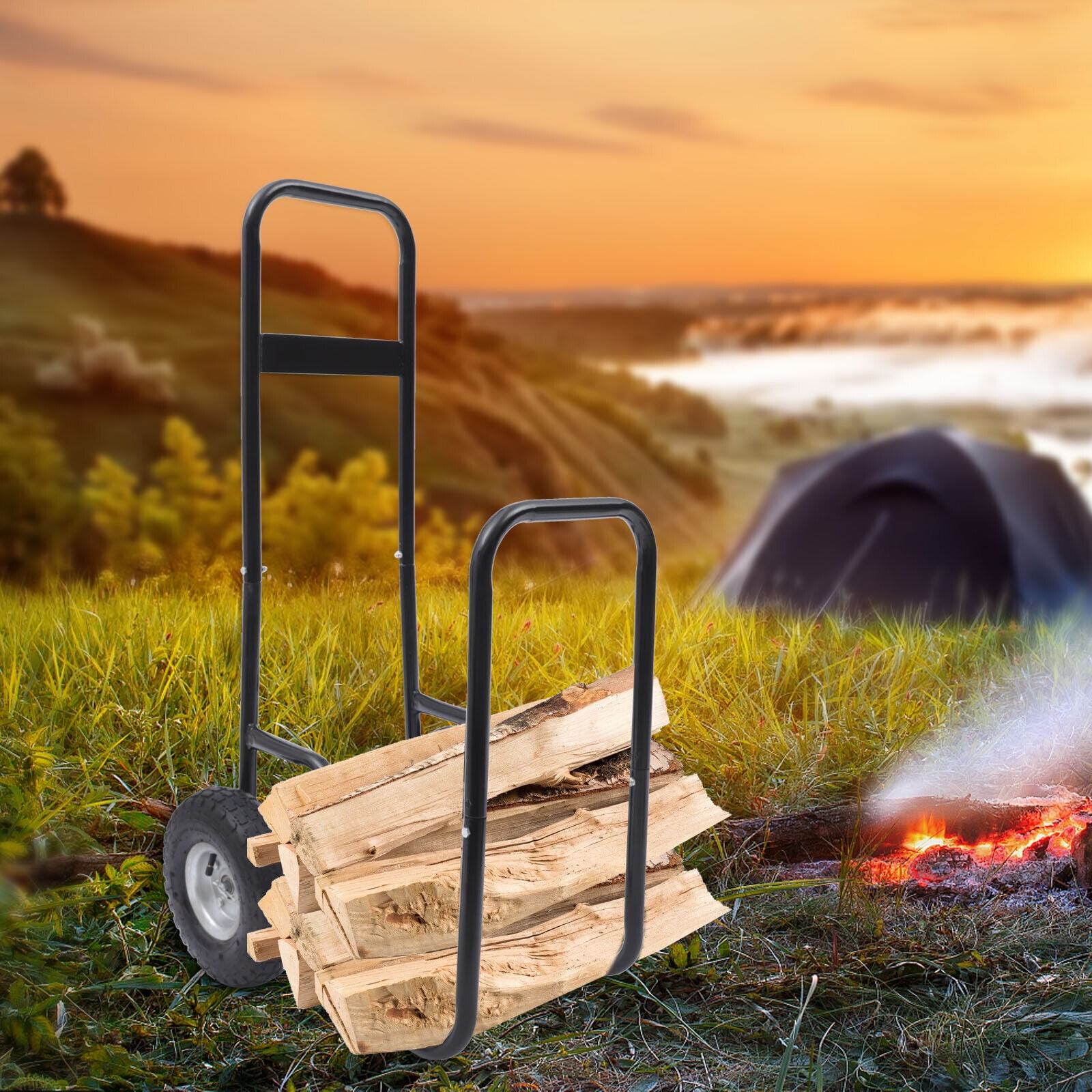 220lbs Firewood Log Rack Cart Carrier Wood Dolly Mover Hauler Holder ...