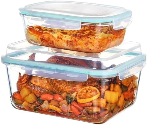 220oz + 76.4oz Extra Large Glass Storage Containers Set, Meal Prep Food ...