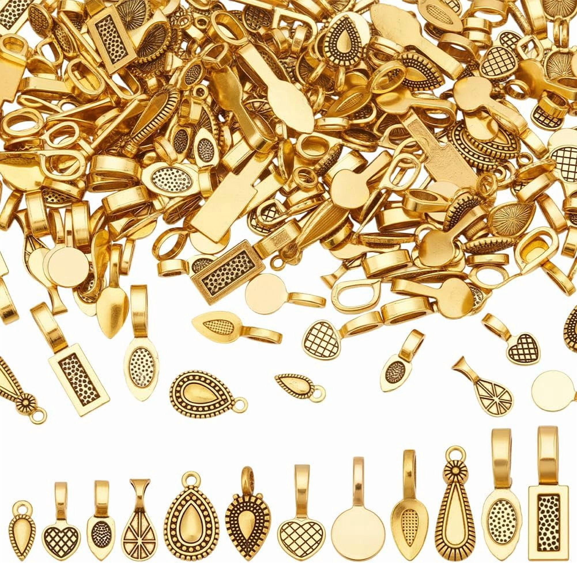220pcs 12 Styles Golden Jewellery Bails Glue on Bails Pendant Bail ...
