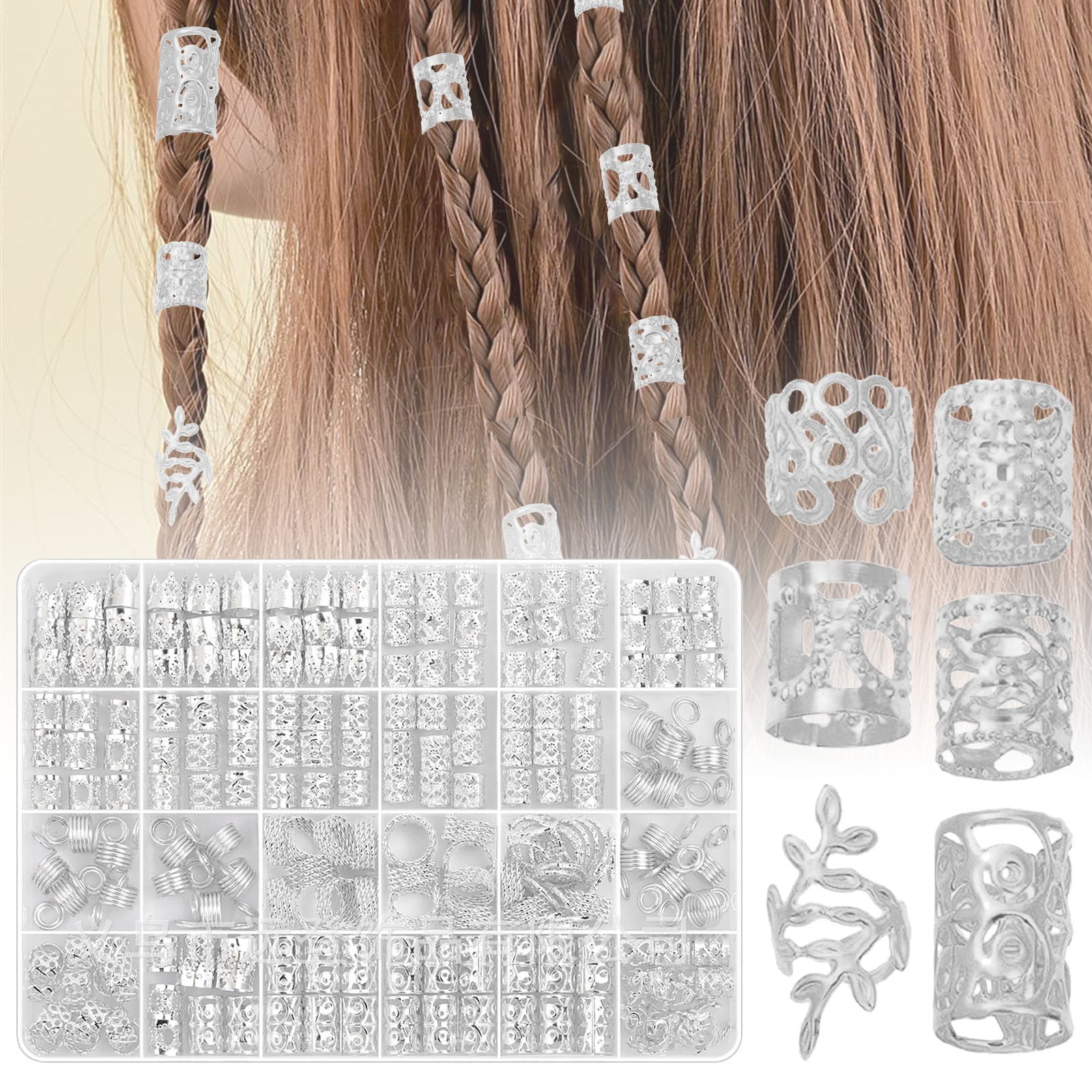 220pcs DIY Long Hair Braid Metal Pendant Extension Rings Decorative ...