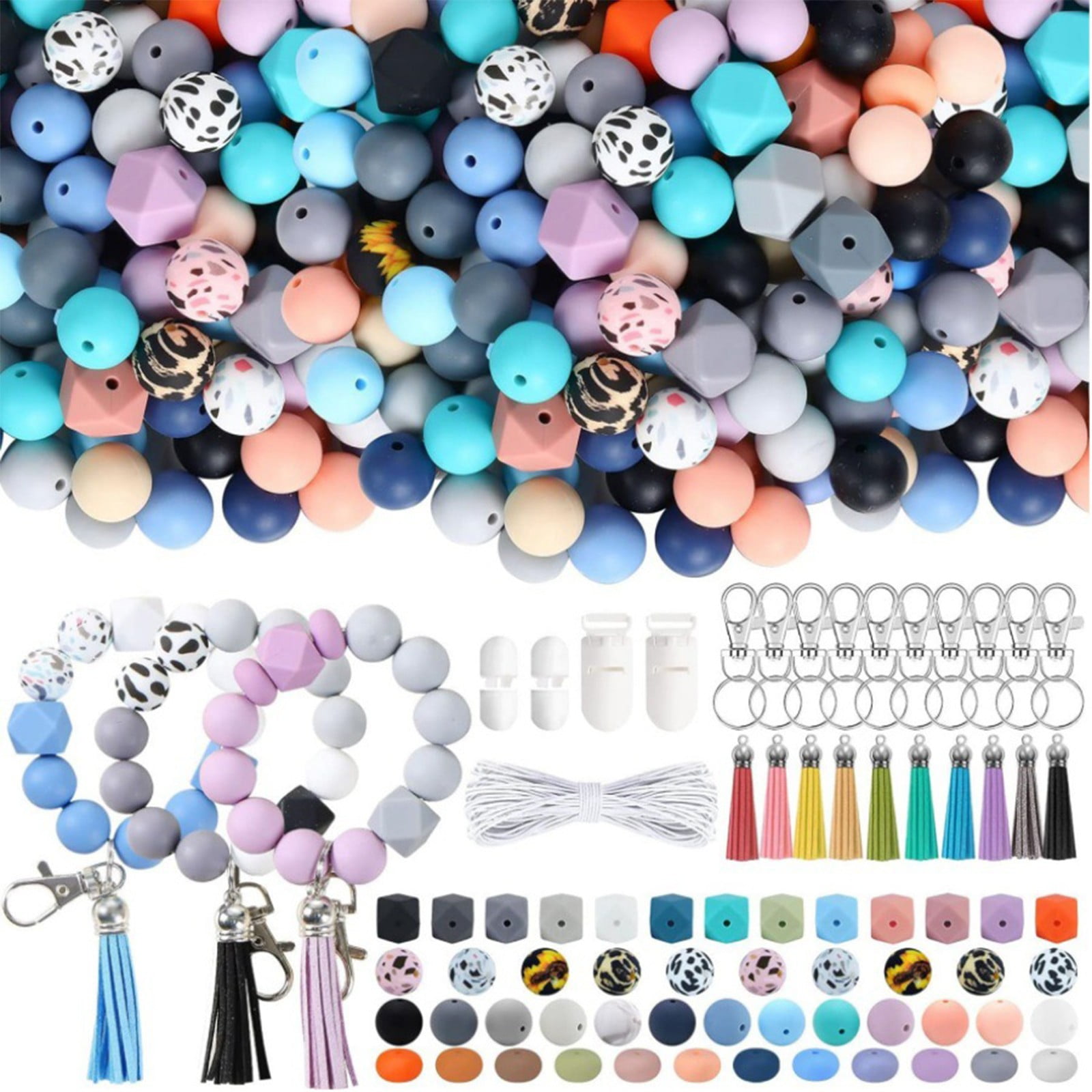 221Pcs Silicone Beads for Keychain Making Kit, Colorful Rubber Beads ...