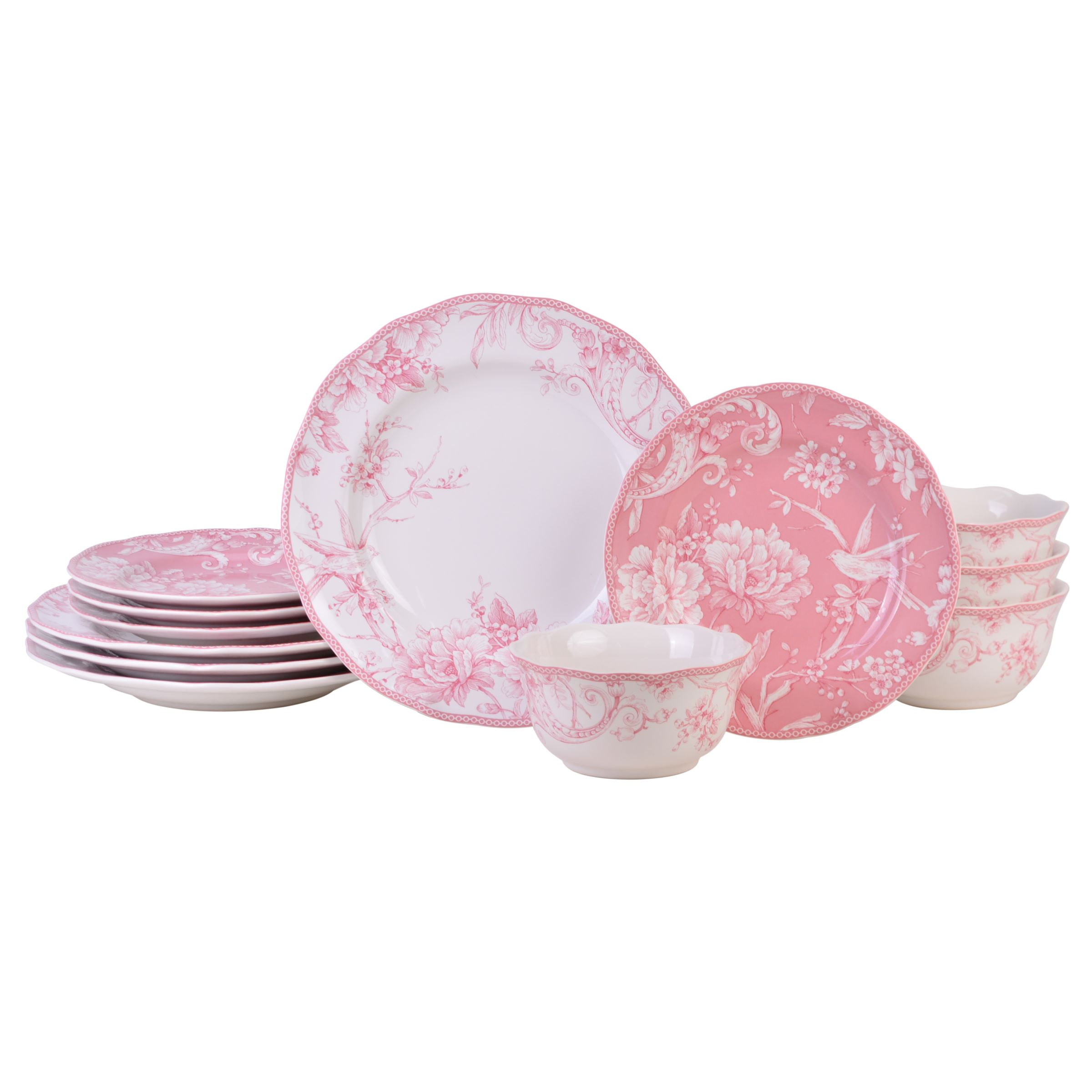 222 Fifth Adelaide Round Porcelain Dinnerware Set, 12-piece, Blush ...