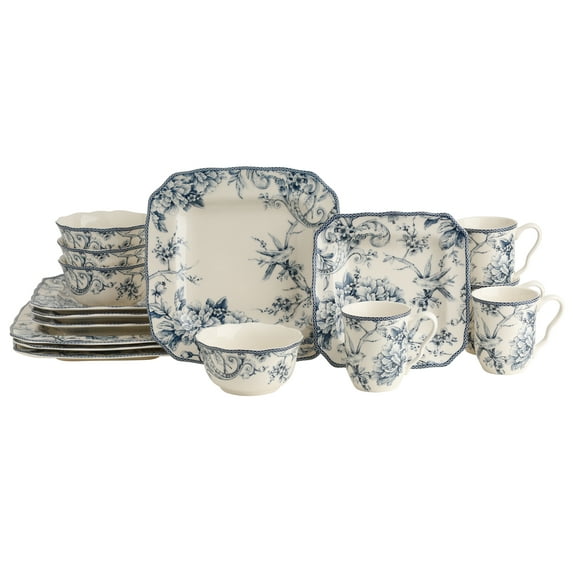 222 Fifth Adelaide Blue Toile 16-Piece Porcelain Dinnerware Collection ...