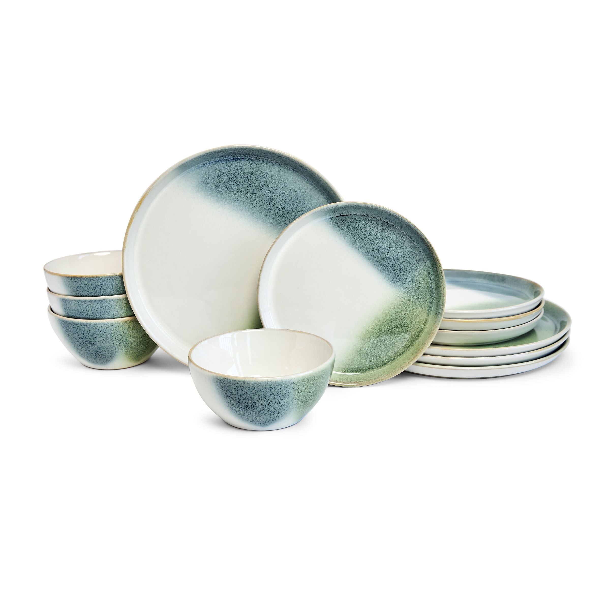 222 Fifth Color Block Reactive 12-Piece Dinnerware Set, Green/Blue ...