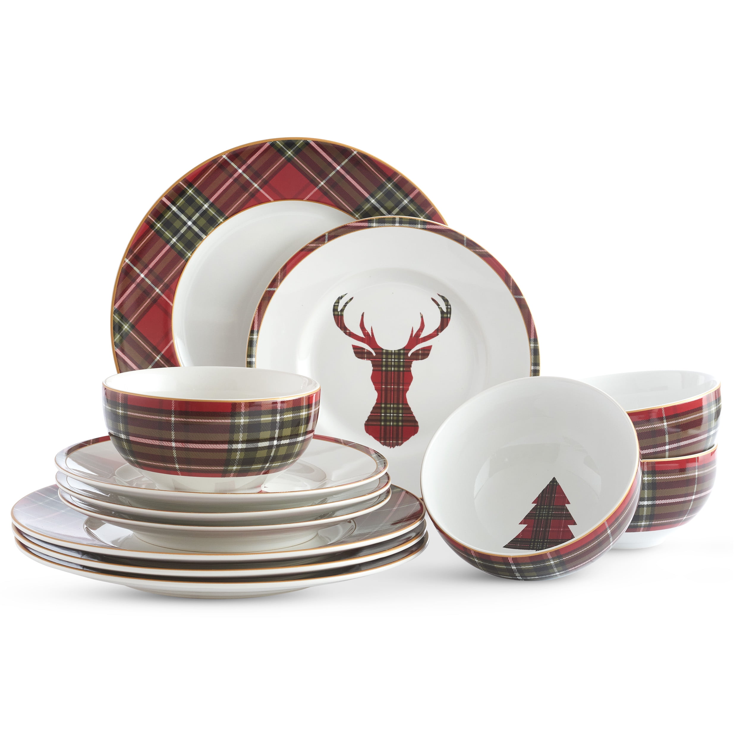 222 Fifth Wexford Red Plaid Holiday Dinnerware Collection, 12-Piece Set ...