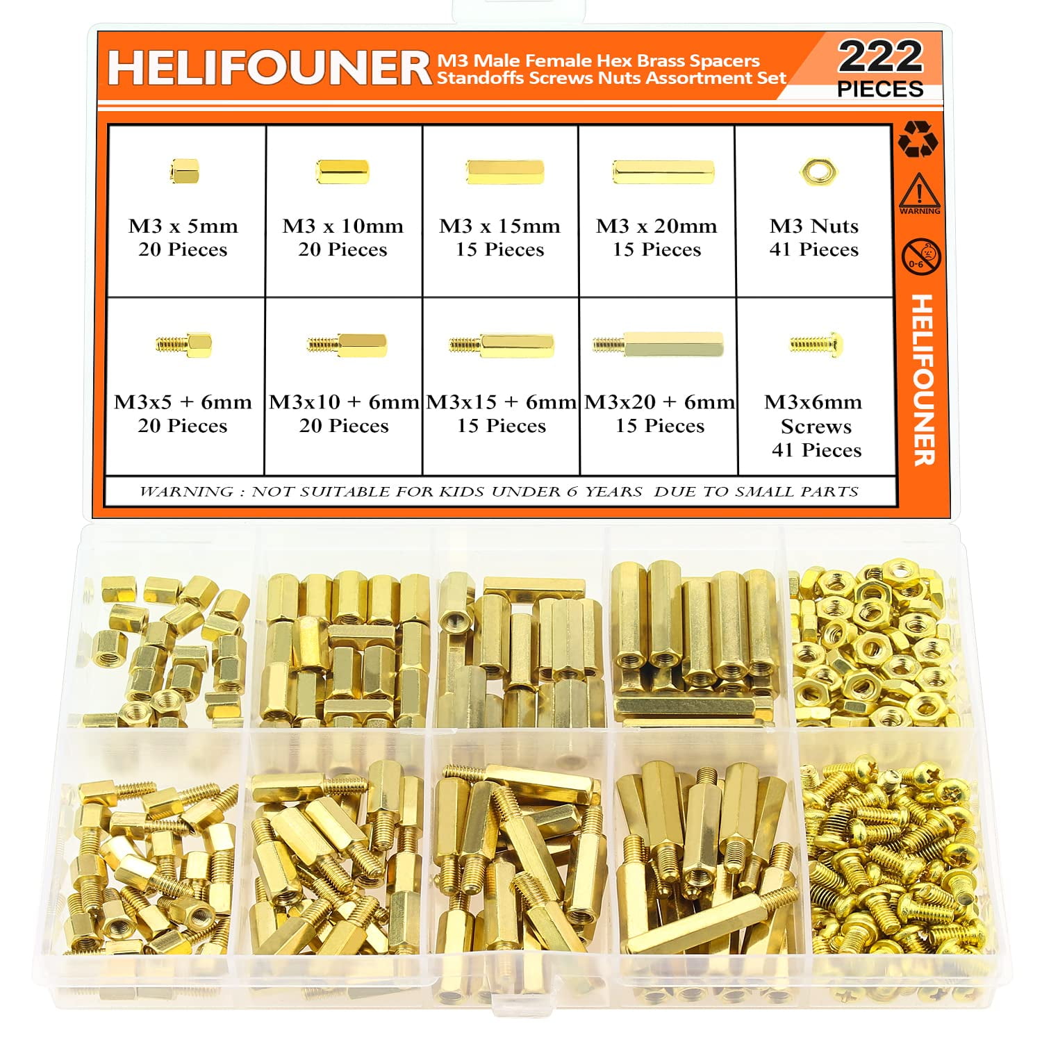 222 Pieces M3 Male Female Hex Brass Spacers Standoffs Screws Nuts ...