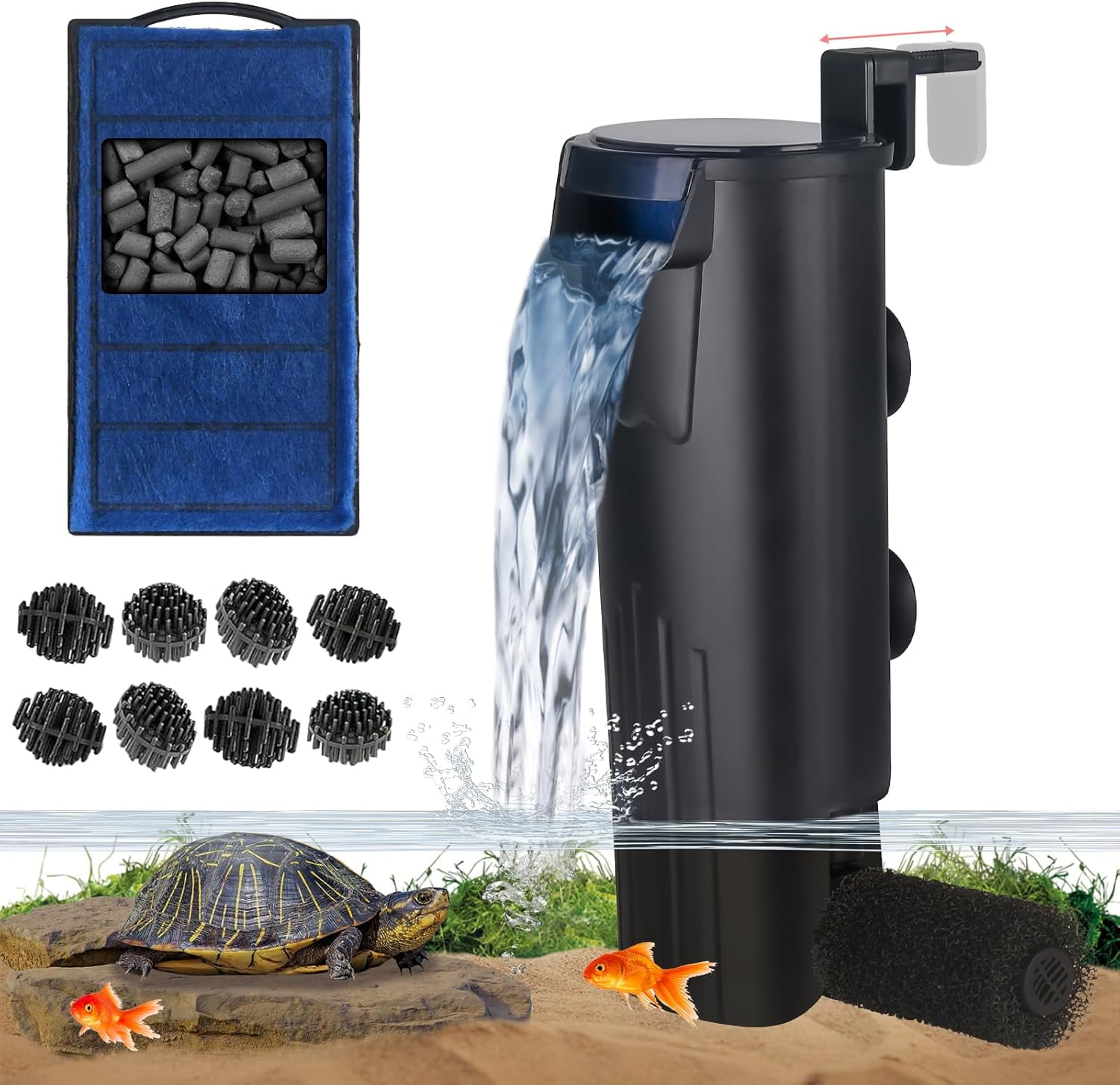 222GPH 10W Turtle Tank Filter Aquarium Filter Power Adjustable 10-40 ...