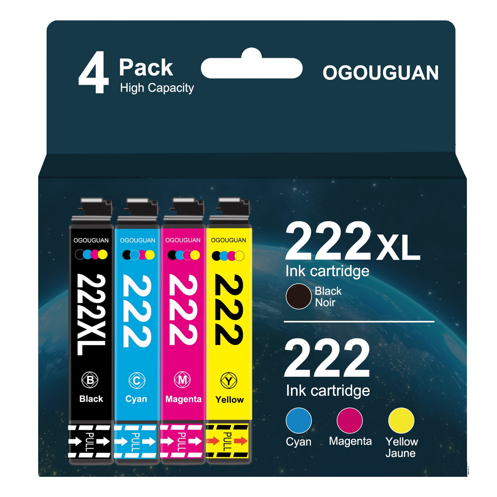 OGOUGUAN 222XL Ink Cartridge Combo, Black Cyan Magenta Yellow, High ...
