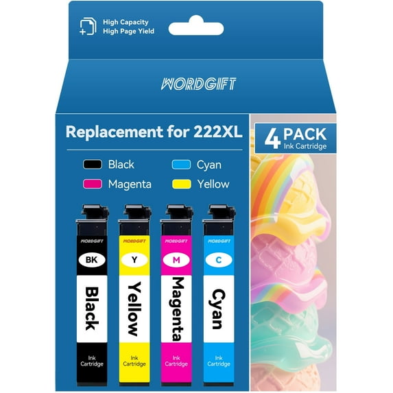 WORDGIFT Replacement for 222XL Ink Cartridge compatible for Epson 222 ...