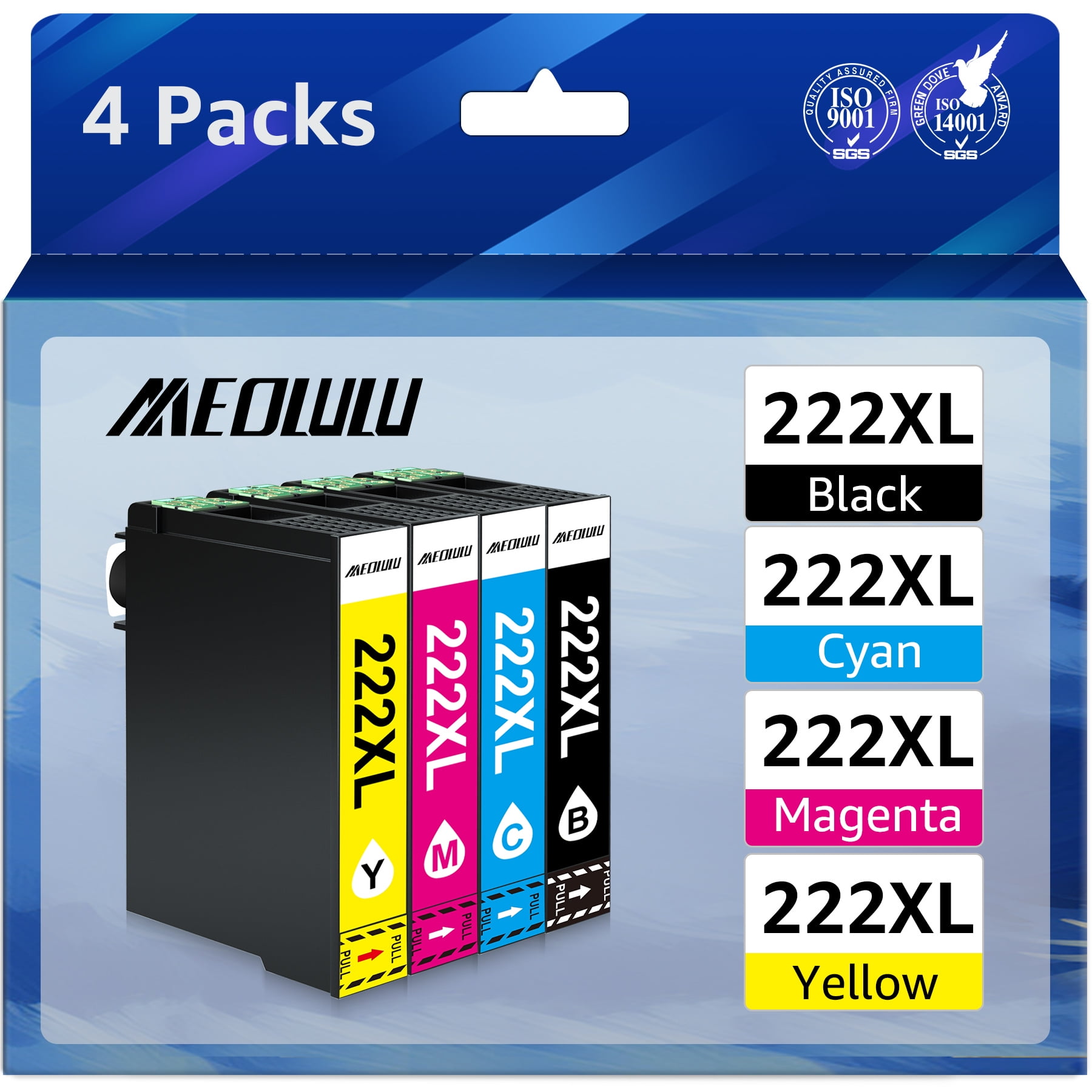 Meolulu 222XL Ink Cartridges for Epson WF-2960, XP-5200, 4 Pack, Black ...