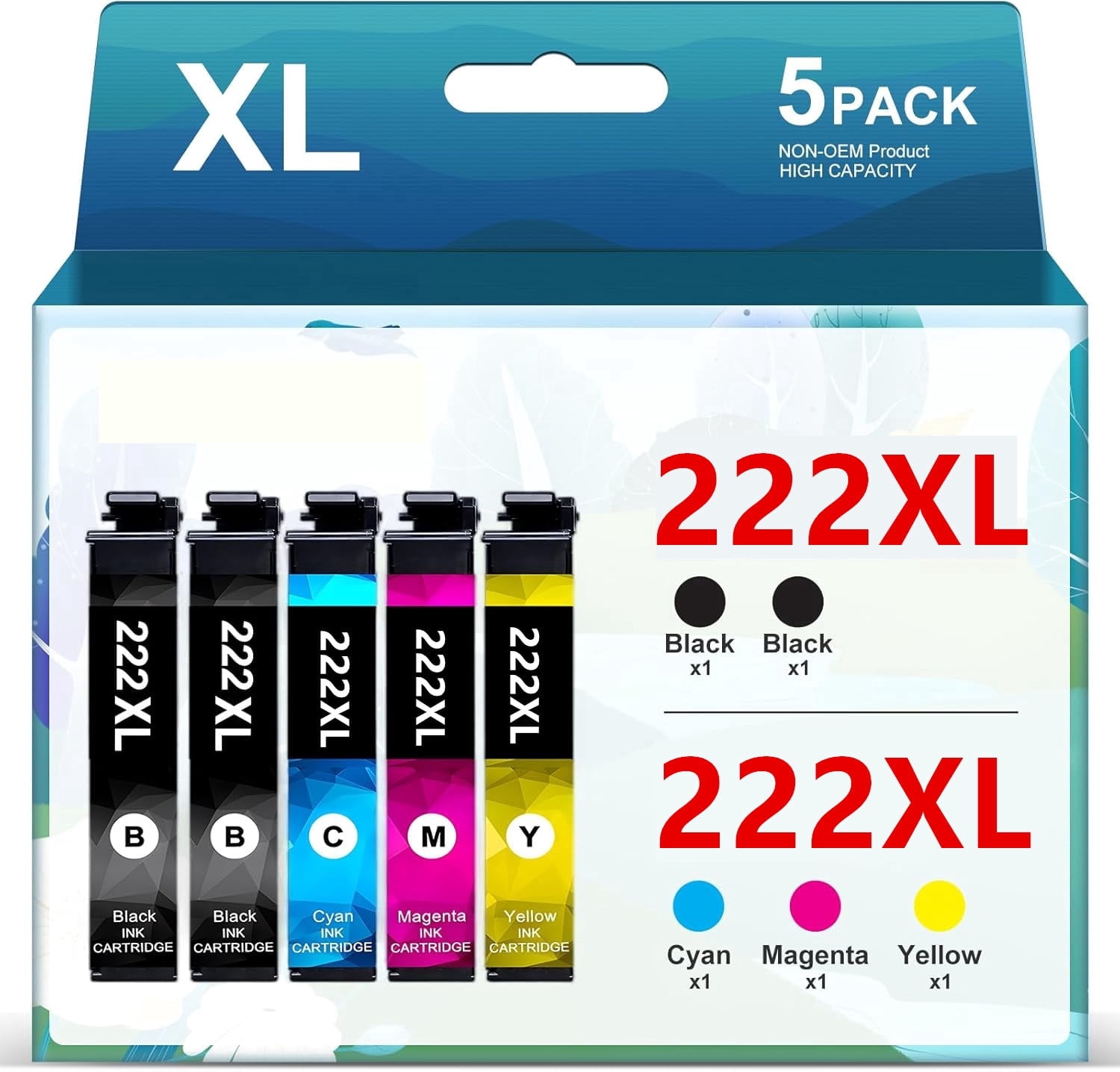 Uiprint 222XL Ink Cartridges for Epson 222 Black Cyan Magenta Yellow ...