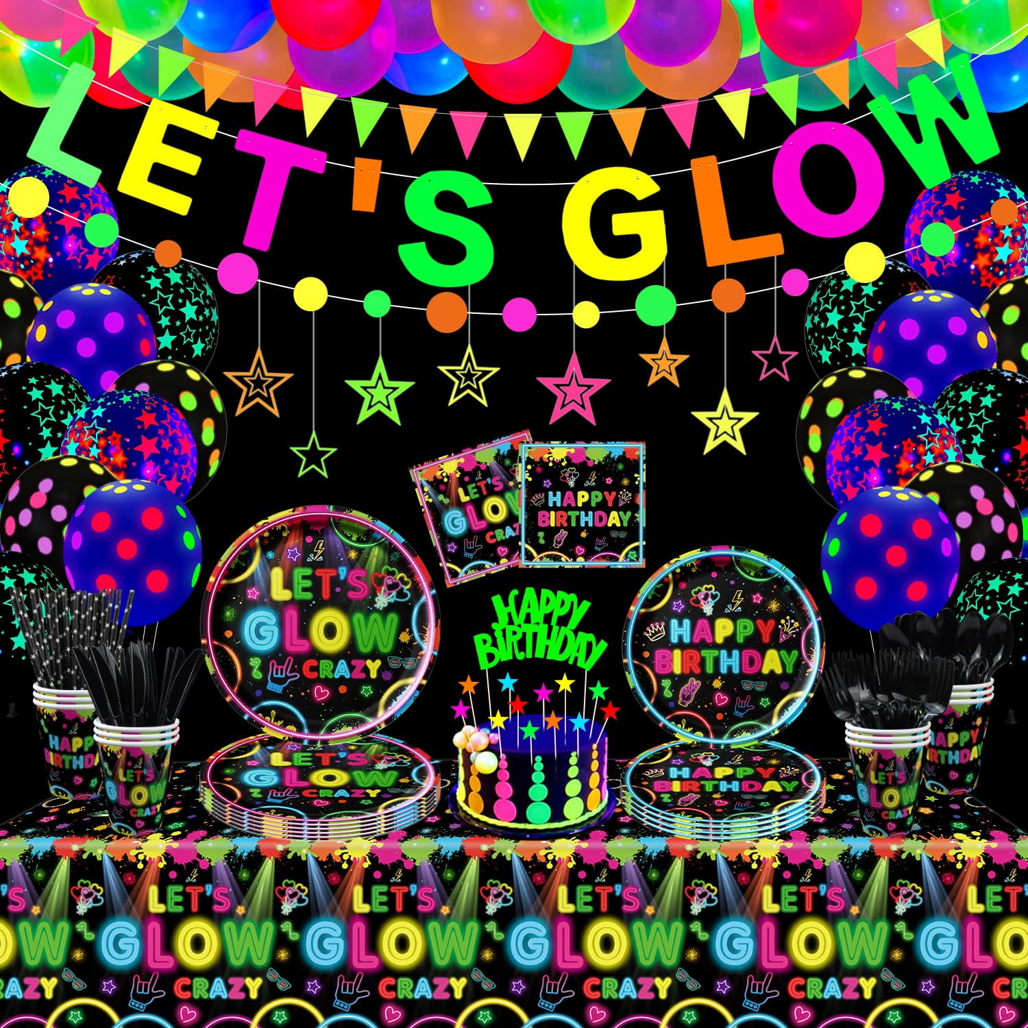 223 Pack Glow Neon DHF10 Party Supplies Neon Birthday Party Decorations ...