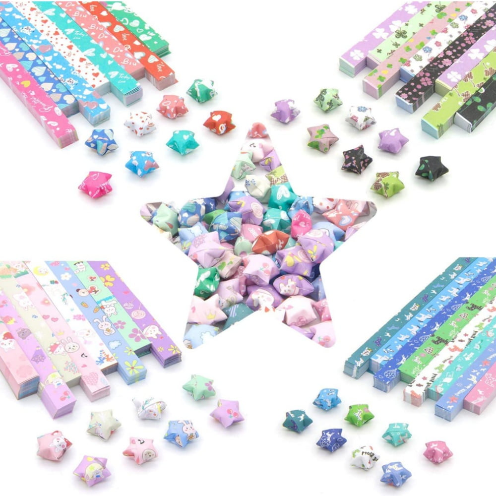 2240 Sheets Origami Star Paper Strips with 4 Different Designs of Cute ...