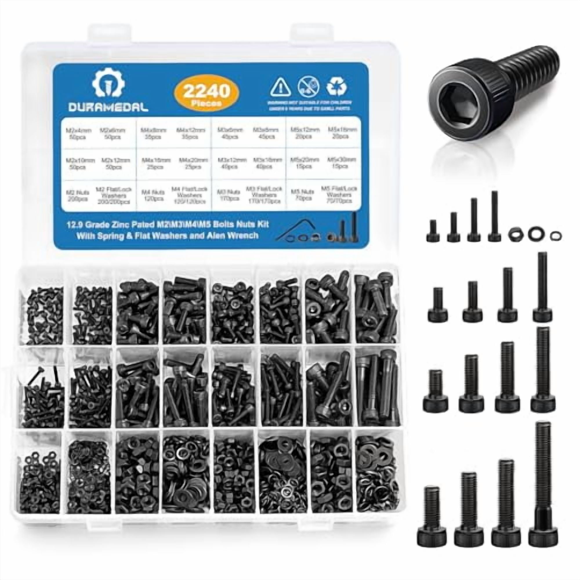 2240PCS Metric Screw Assortment,M2-M5 Metric Screw Kit, Hex Socket ...