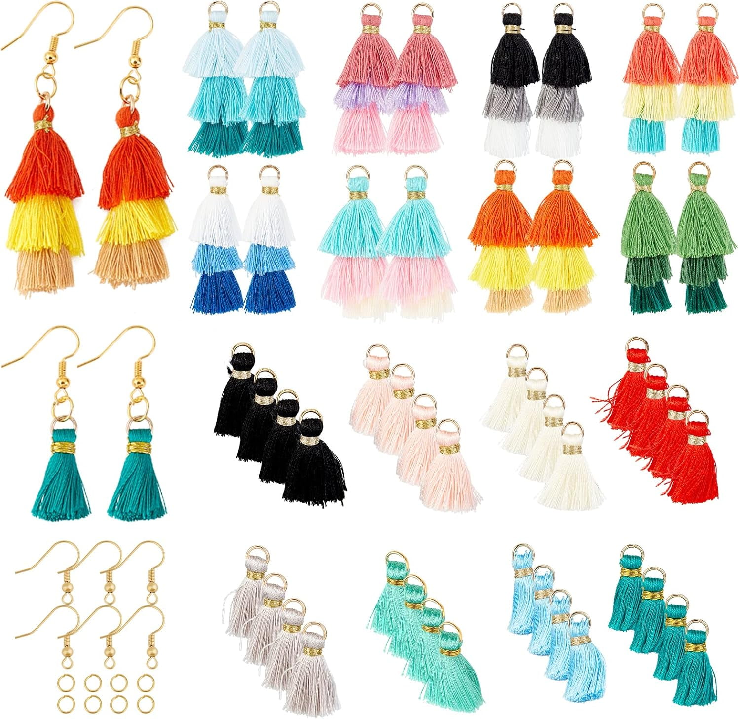 224Pcs 16 Styles Tassel Pendant kit Including 64Pcs Bohemia Nylon ...