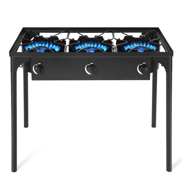 225,000-BTU Outdoor Camping Stove, 3 Burner Propane Gas Cooker with 0 ...