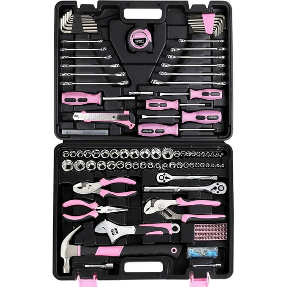225-Piece Pink Tool Set, SAE & Metric Mechanics Hand Tool Set with ...