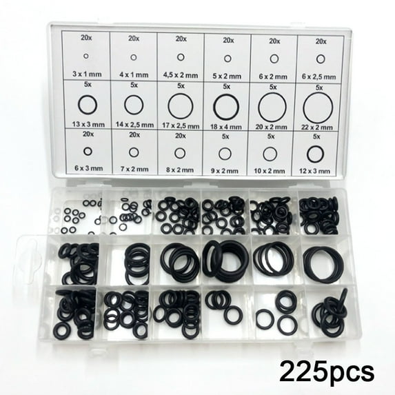 225-Piece Rubber O-Ring Assortment Kit, 18 Popular Sizes, Black Nitrile ...