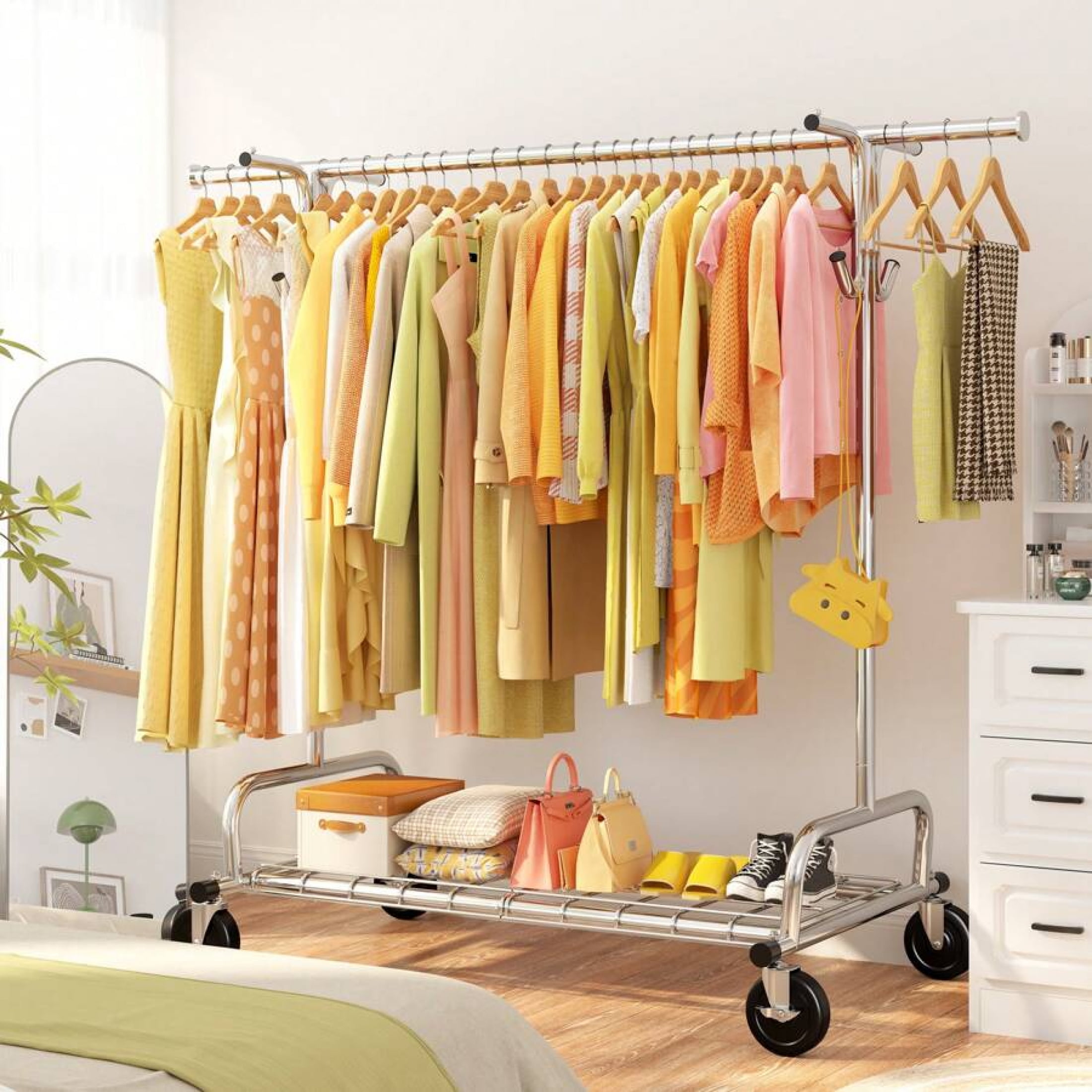 225LBS Heavy Duty Collapsible Clothing Rack - Rolling Portable Garment ...