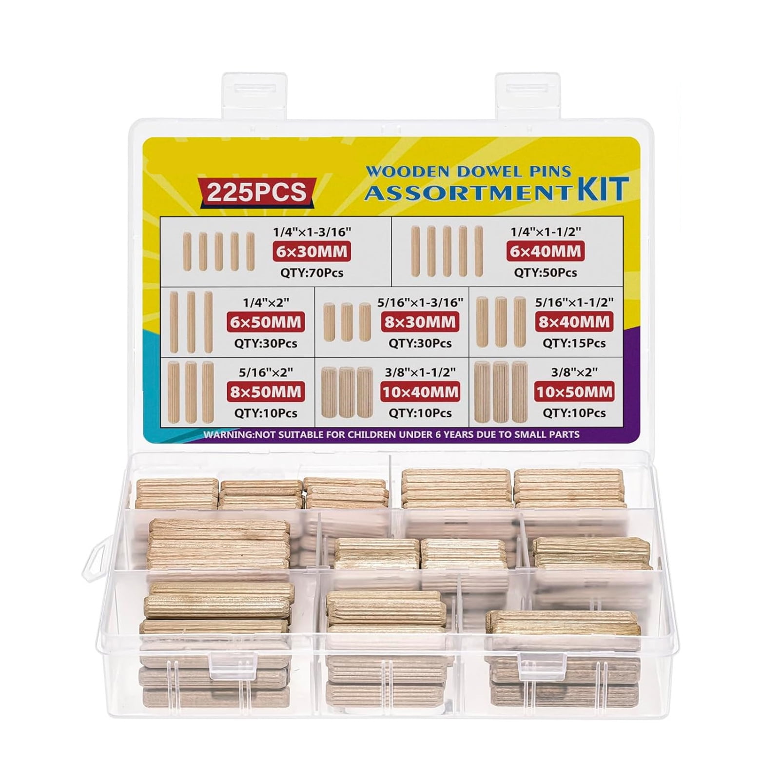 225Pcs 6/8/10mm Woodworking Dowel Craft Dowels Pins Rod Cabinet Drawer ...