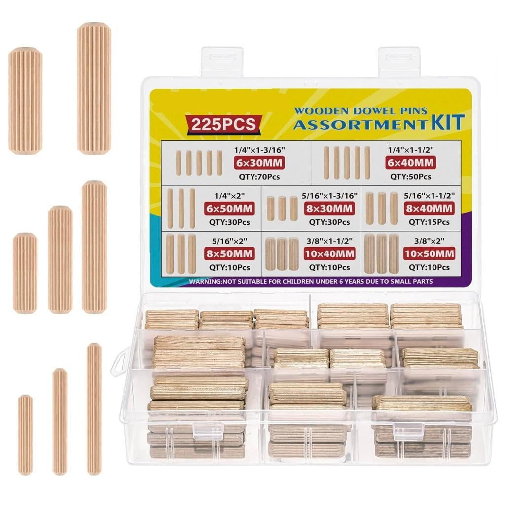 225Pcs Hard Wood Grooved Plugs Cabinet Drawer Round Fluted Wood Craft ...