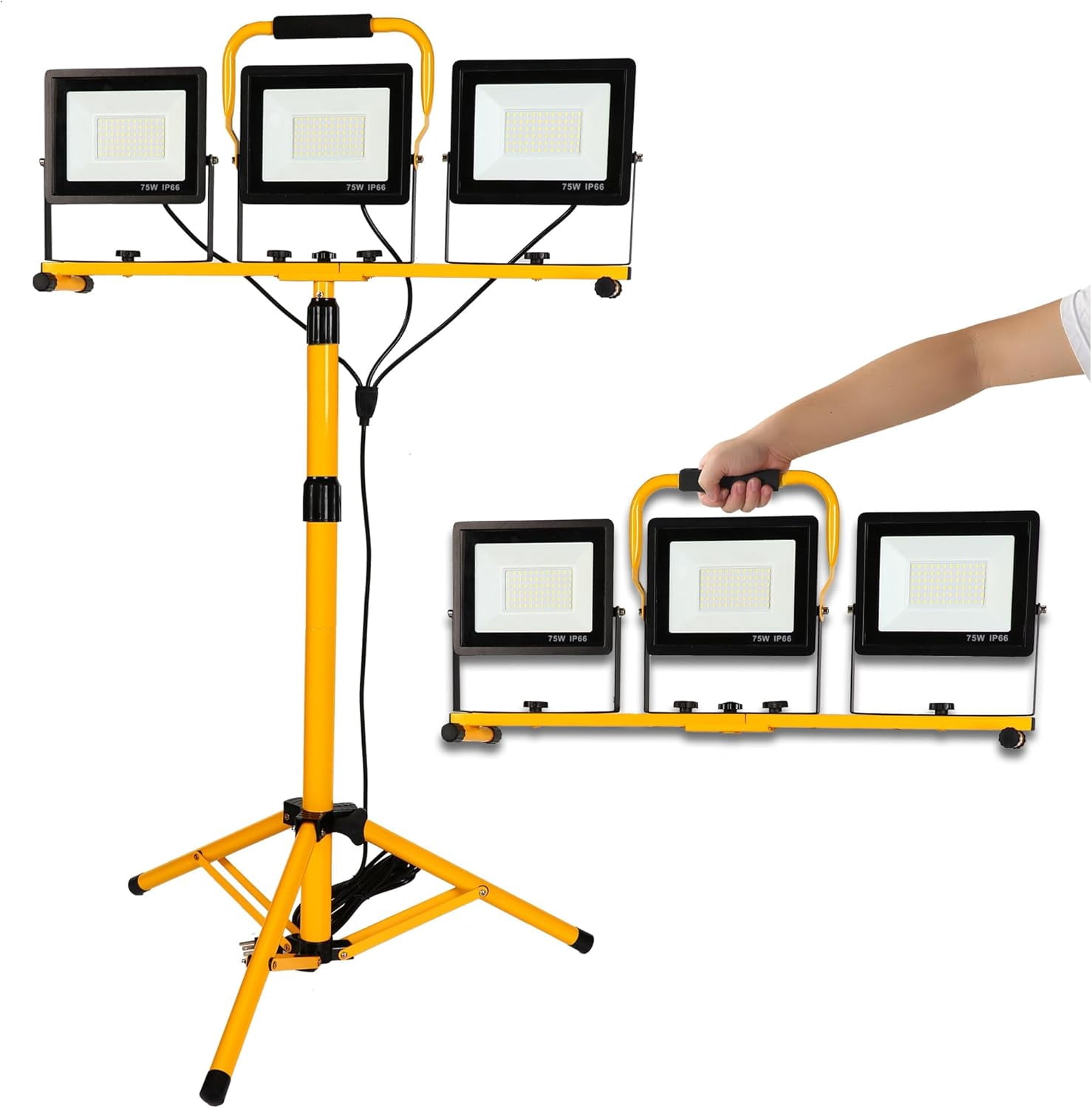 225W 22500 Lumen Work Lights with Stand, Three Head LED Work Light with ...