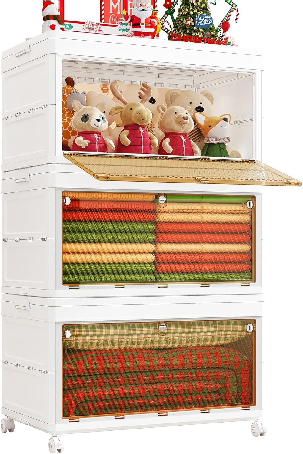 228QT Large Plastic Stackable Storage Bins with Lids, Collapsible ...