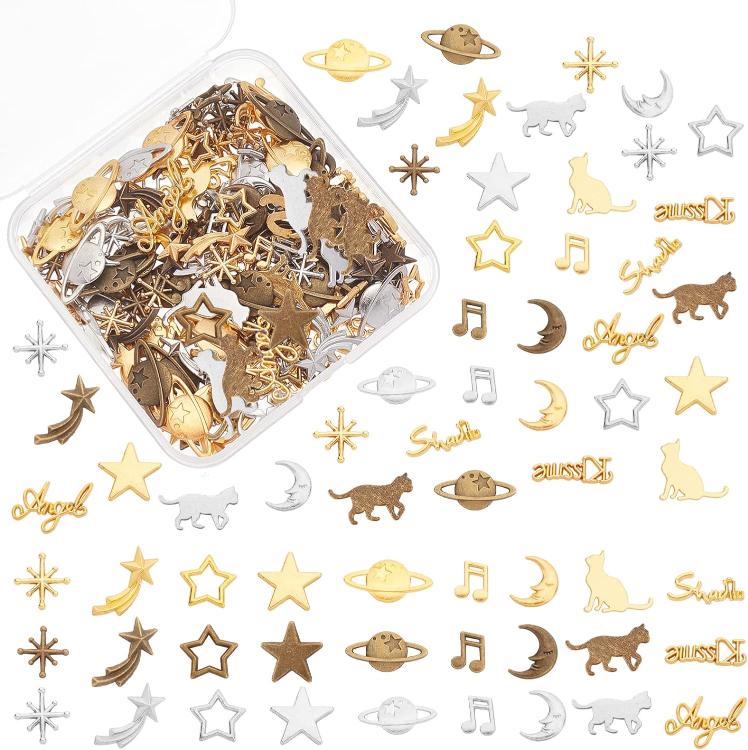 228pcs Cosmos Cat Resin Fillers Leaf Musical Note Alloy Cabochons Resin ...