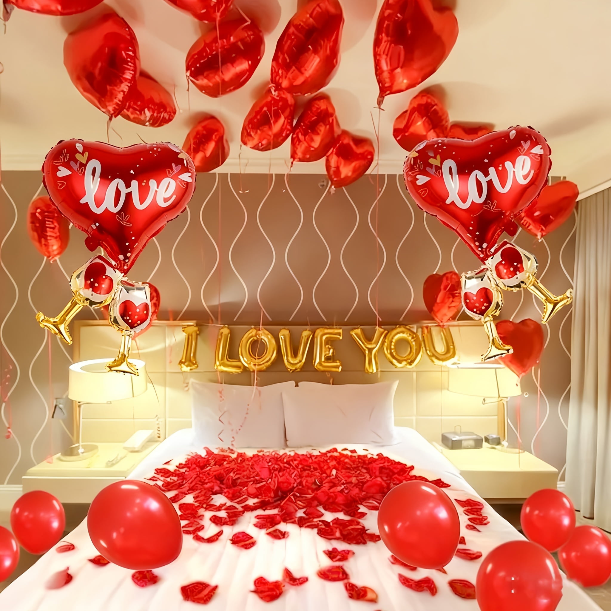 228pcs/set 16-inch Golden Letter "I Love You" Banner, Red Wine Glass ...