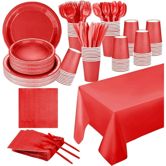 229PCS Red Party Supplies Set Paper Disposable Plates Cups Plastic ...