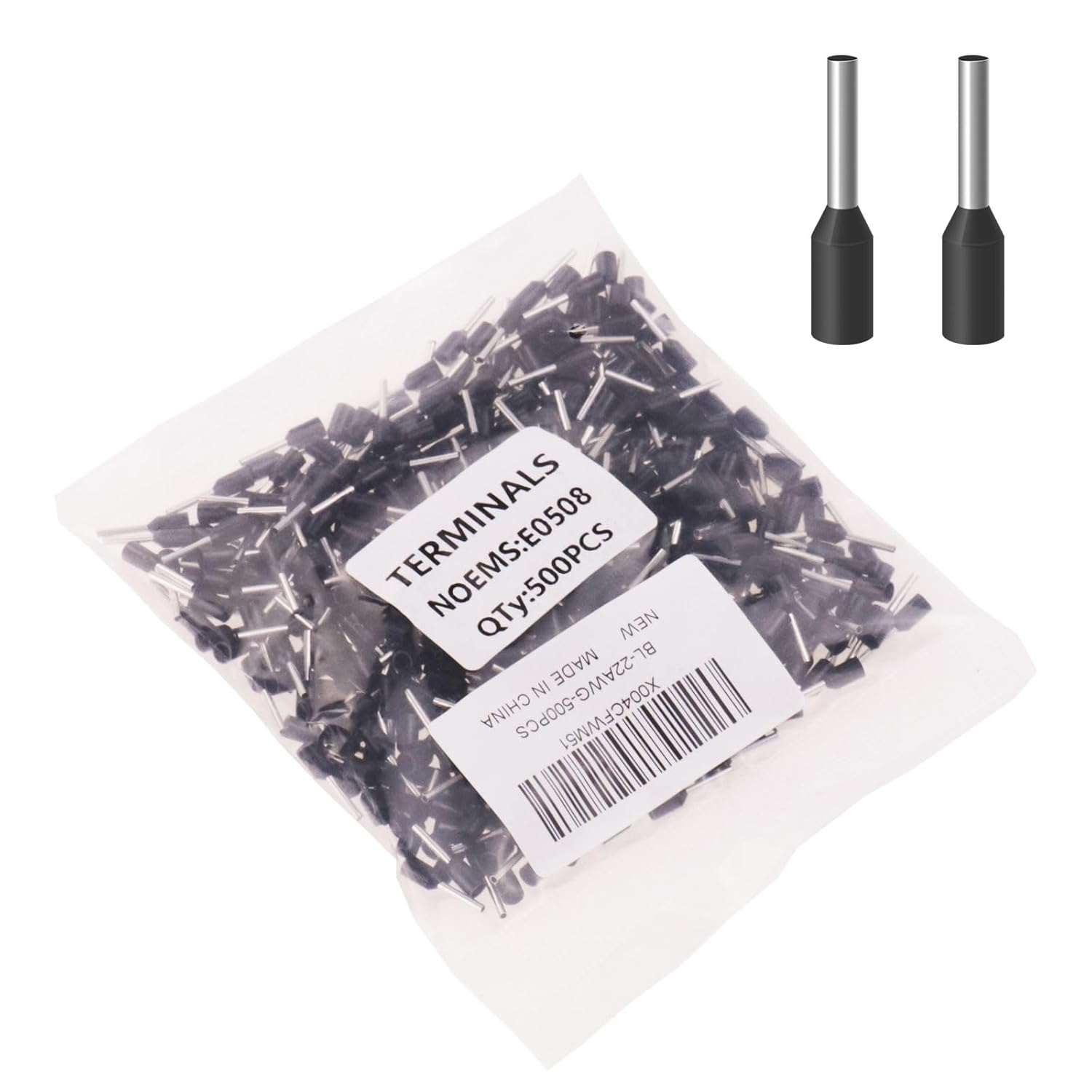 22AWG/0.5mm² Wire Ferrules Black, 500pcs 22AWG Terminal Connector Kit ...