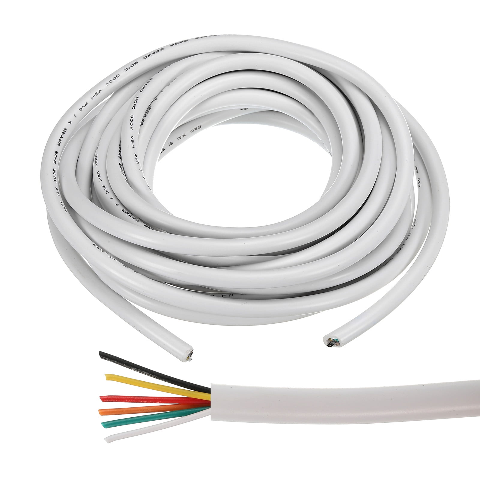 22AWG Electrical Wire 6 Conductors Tinned Copper 16.4Ft Low Voltage PVC ...