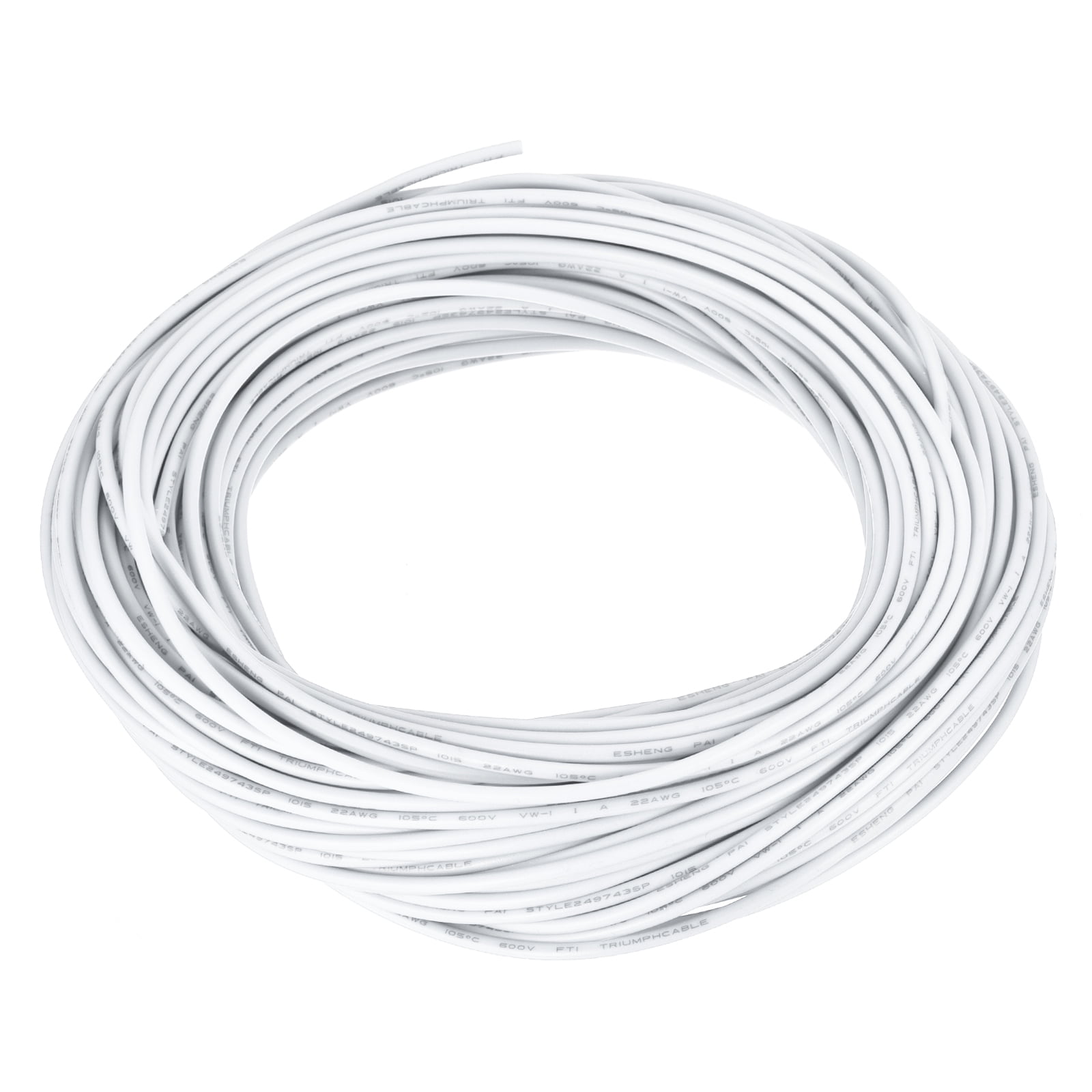 22AWG Wire 22 Gauge Stranded Wire PVC Hookup Wire, UL1015 Tinned Copper Wire 30m/100ft White ...