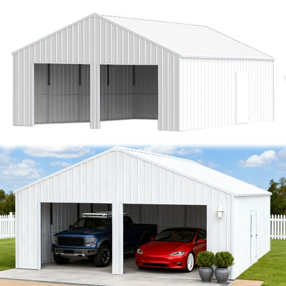 22FT X 23FT Dual Doors Metal Garage, Covering 506 Sq.Ft, Heavy Duty ...
