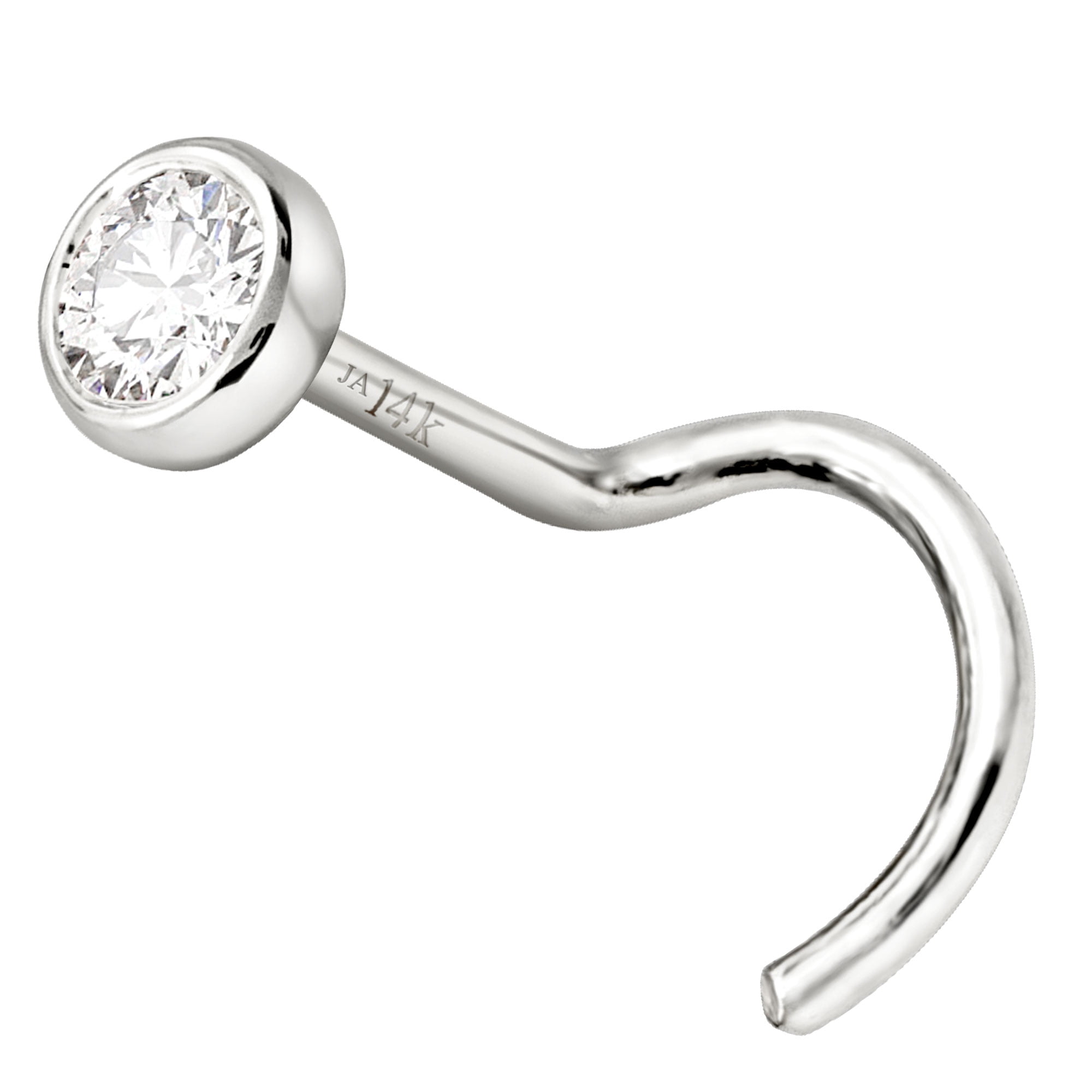 22G 14K White Gold Bezel Set Diamond Nose Screw Nose Stud - April ...
