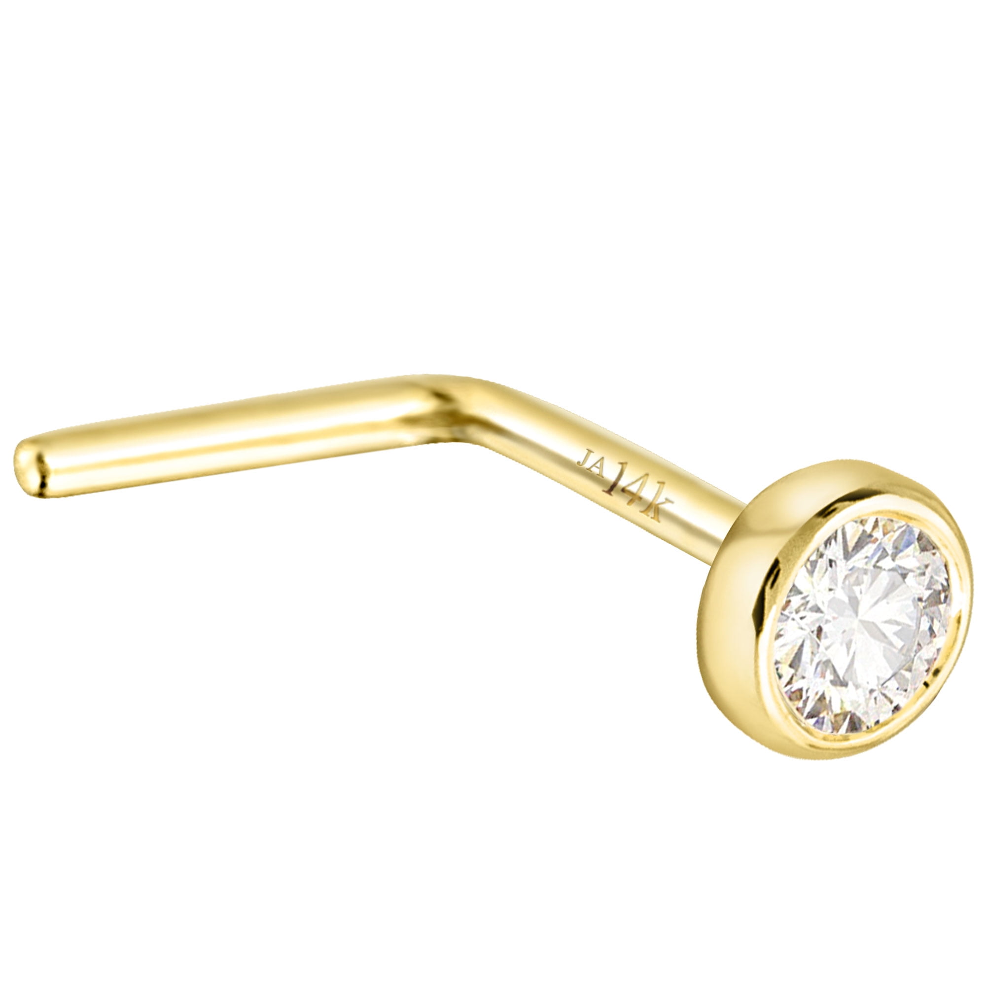 22G 14K Yellow Gold Bezel Set Diamond L-Shape Nose Stud - April ...