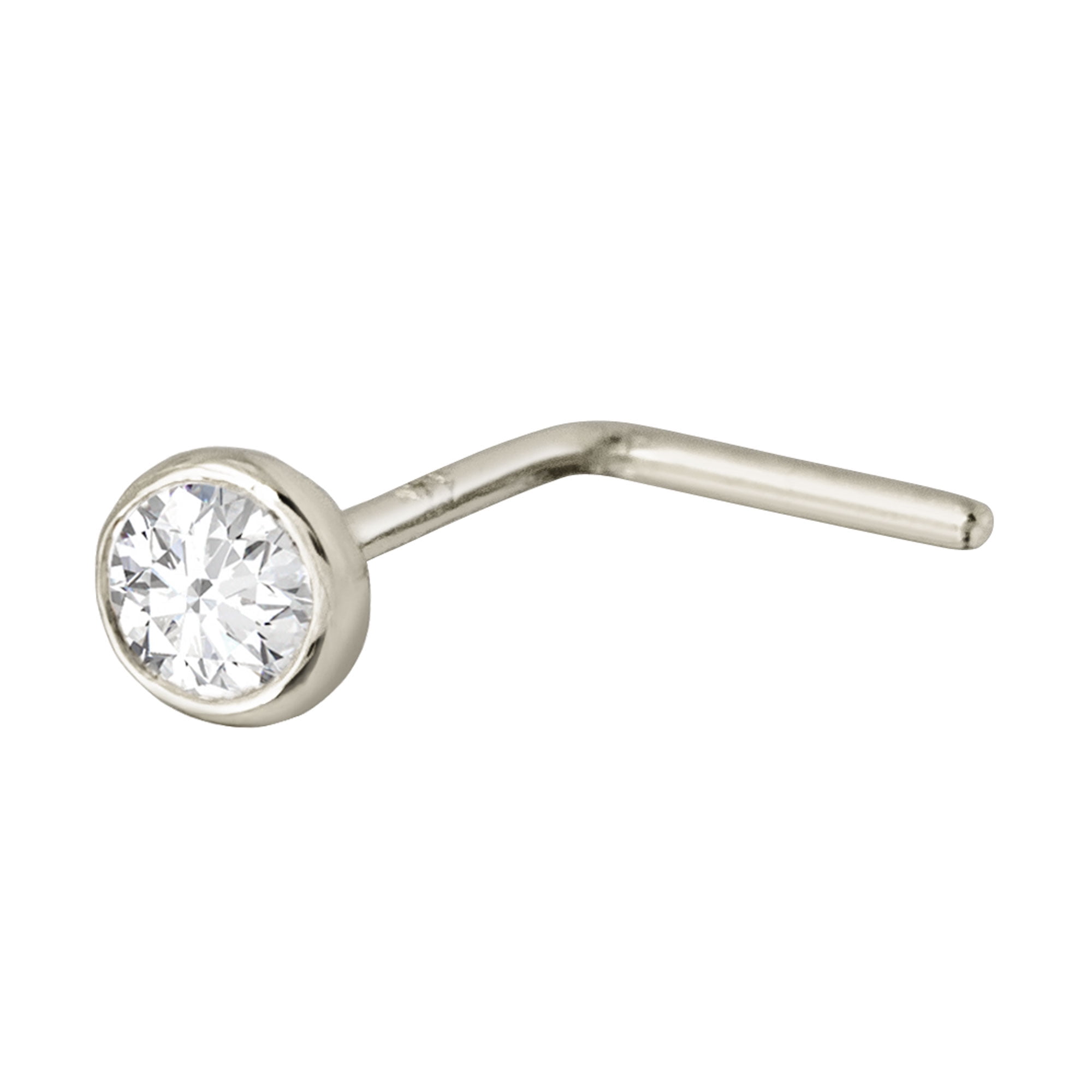 22G 14K Yellow Gold Bezel Set Moissanite L-Shape Nose Stud - April ...