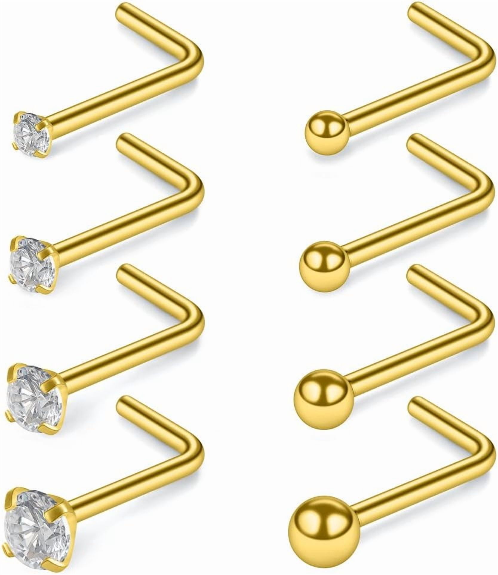 22G 20G 18G Nose Rings Hoop High-Grade Stainless Steel Bone L Shaped ...