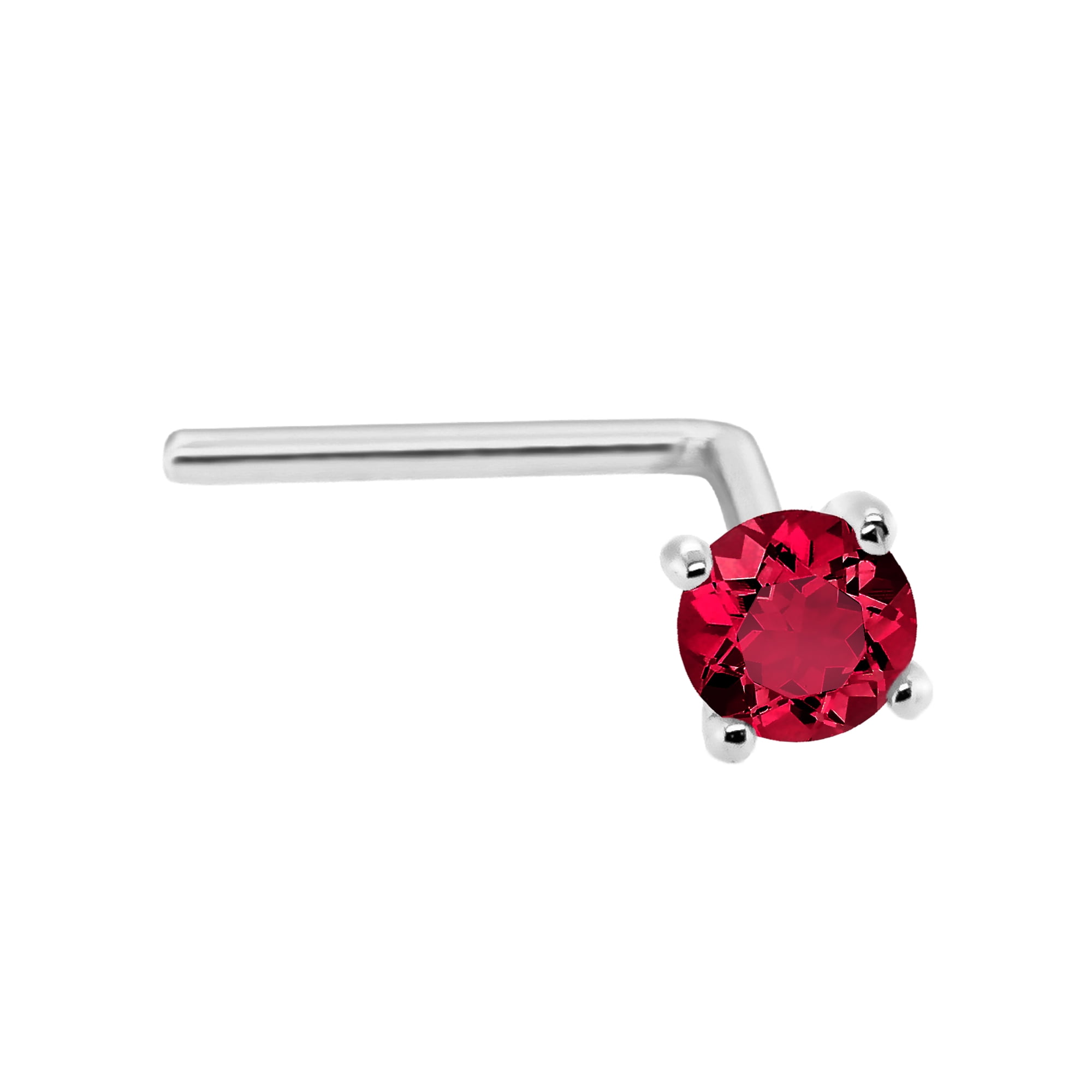 22G Solid 14K Yellow Gold or White Gold L-Shape Nose Stud with Prong ...