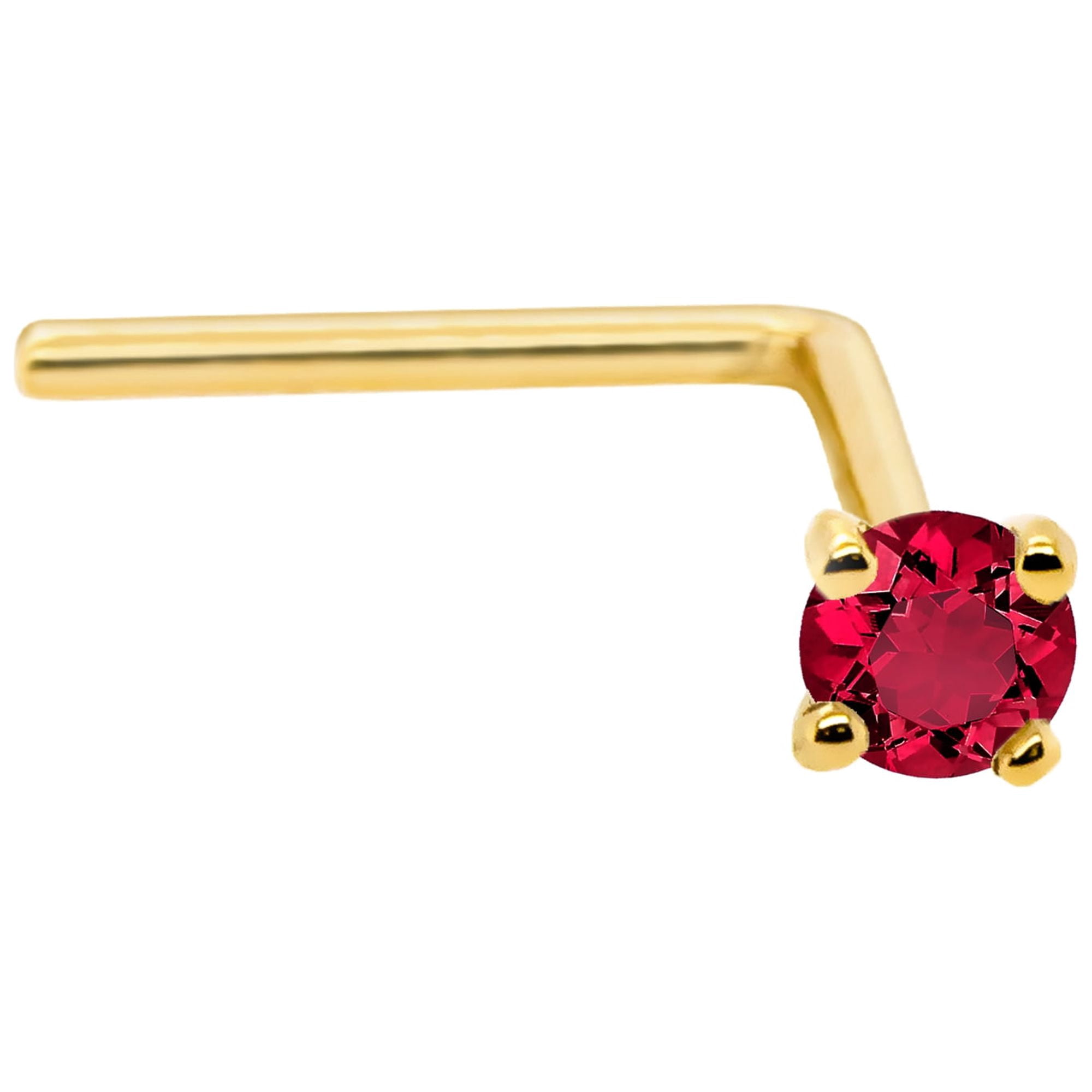 22G Solid 14K Yellow Gold or White Gold L-Shape Nose Stud with Prong ...