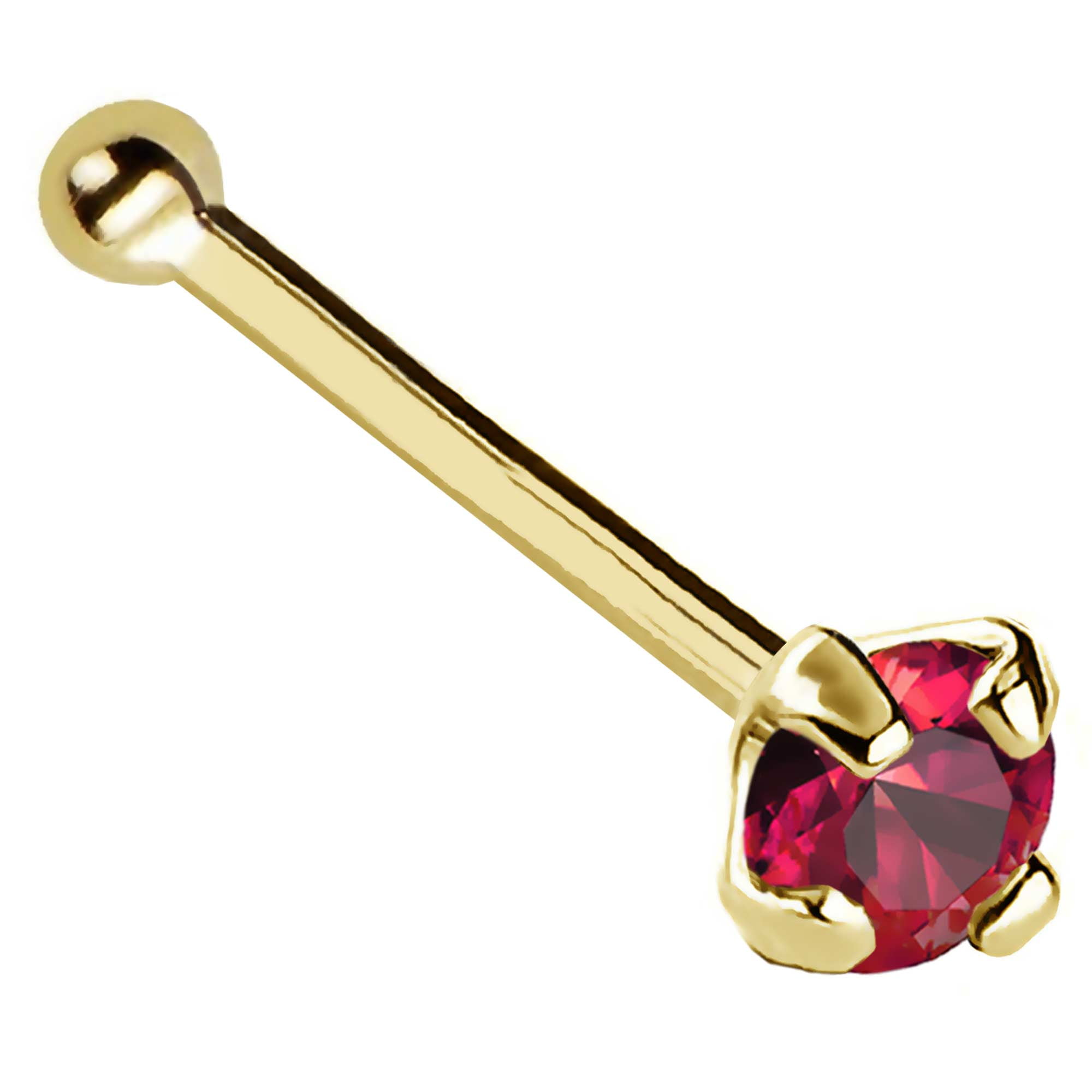 22G Solid 14Kt Gold Nose Bone Stud with Prong Set real Ruby Gemstone ...